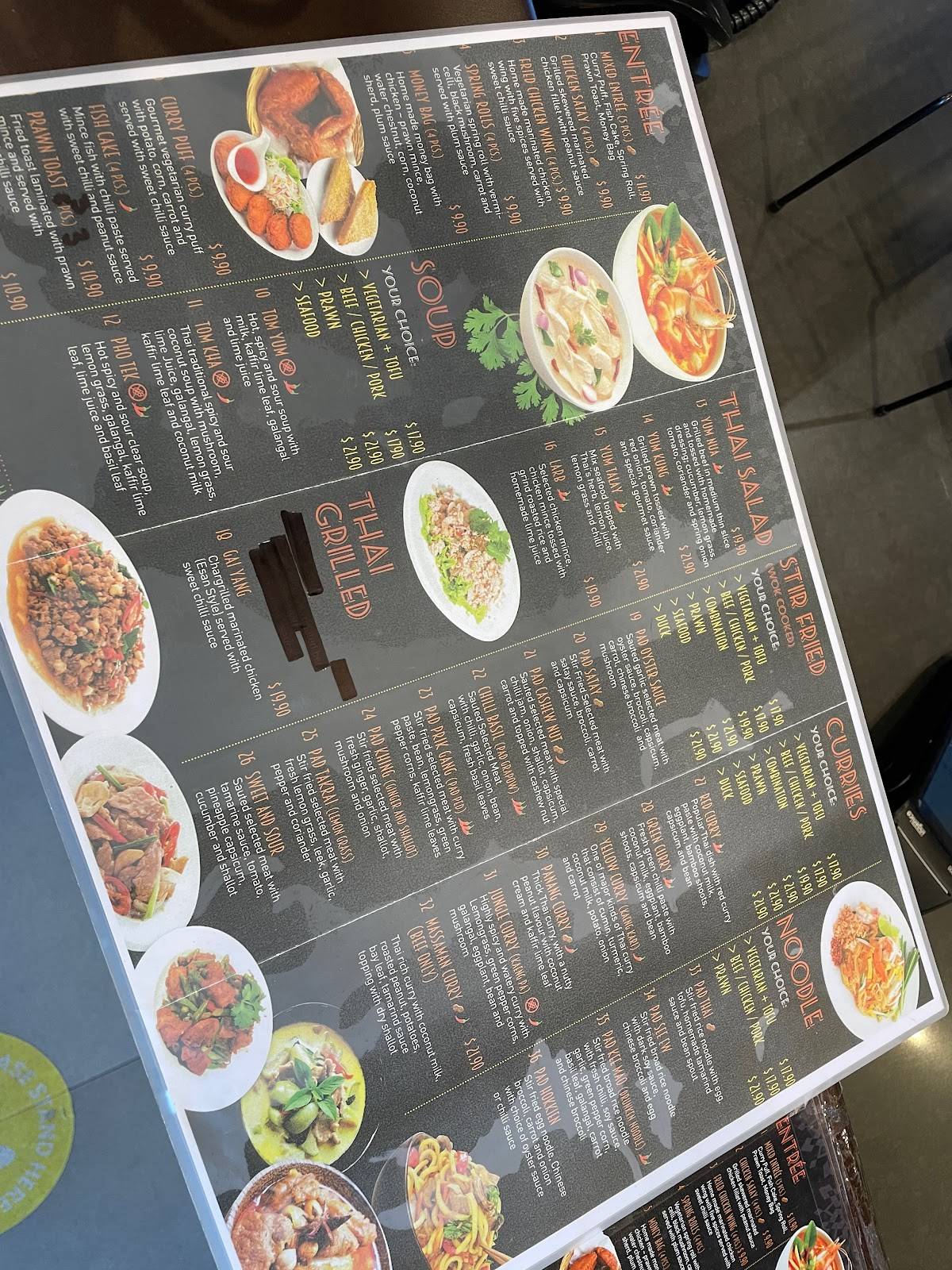 Menu at Thaicoon Restaurant, Port Macquarie