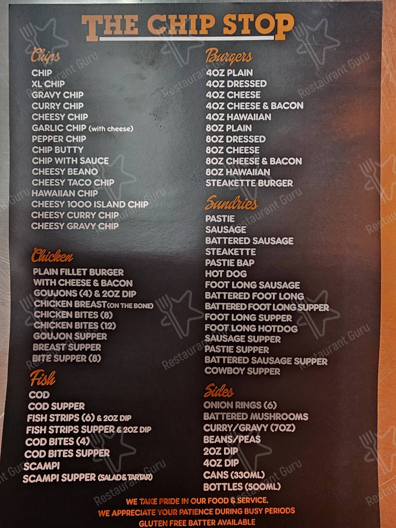 Menu at The Chip Stop restaurant, Bangor