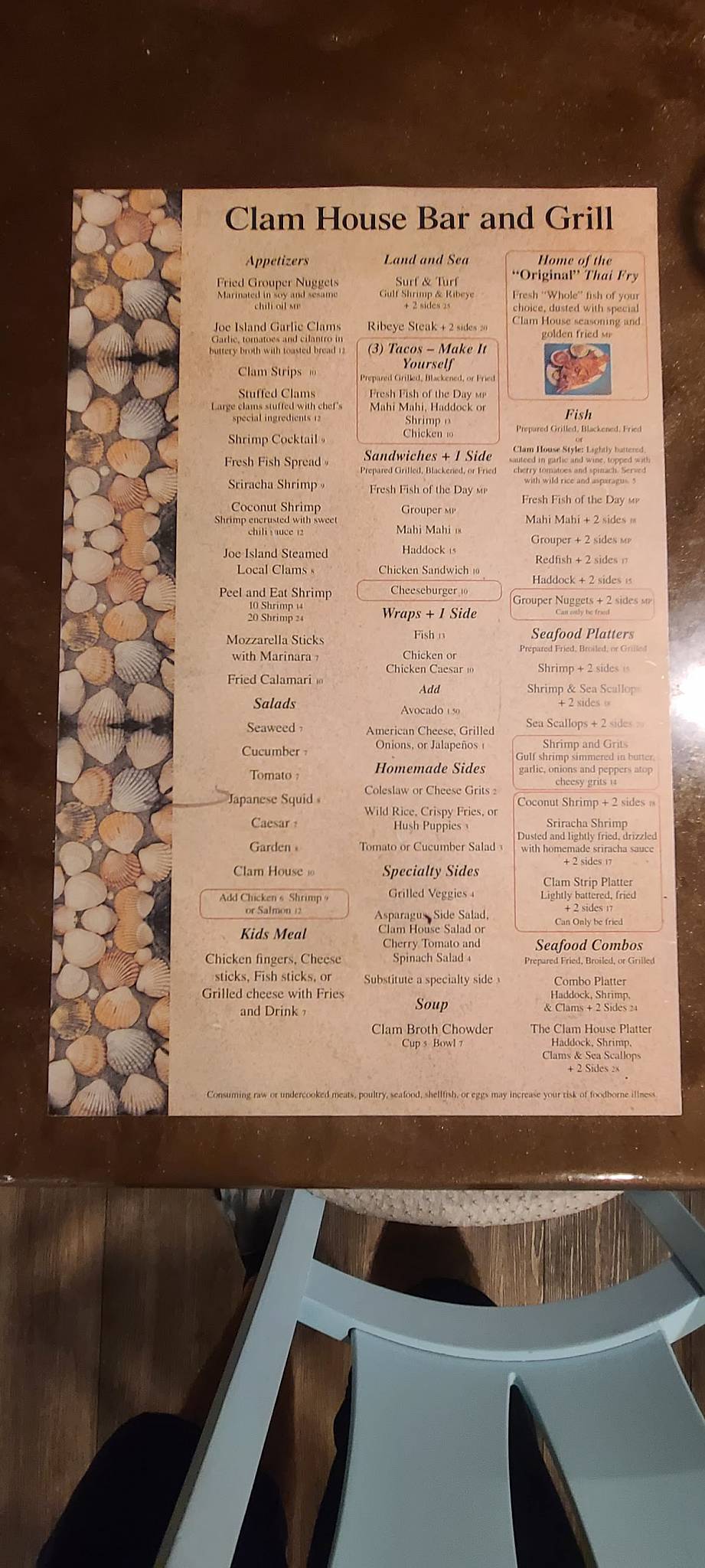 Menu at The Clam House Bar & Grill, Palmetto