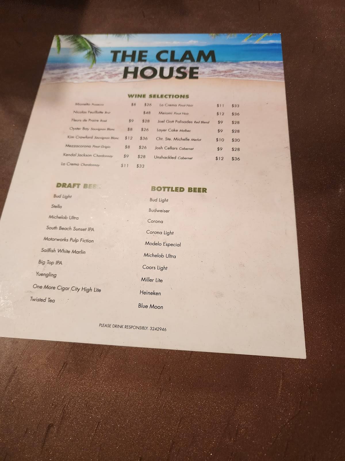 Menu at The Clam House Bar & Grill, Palmetto
