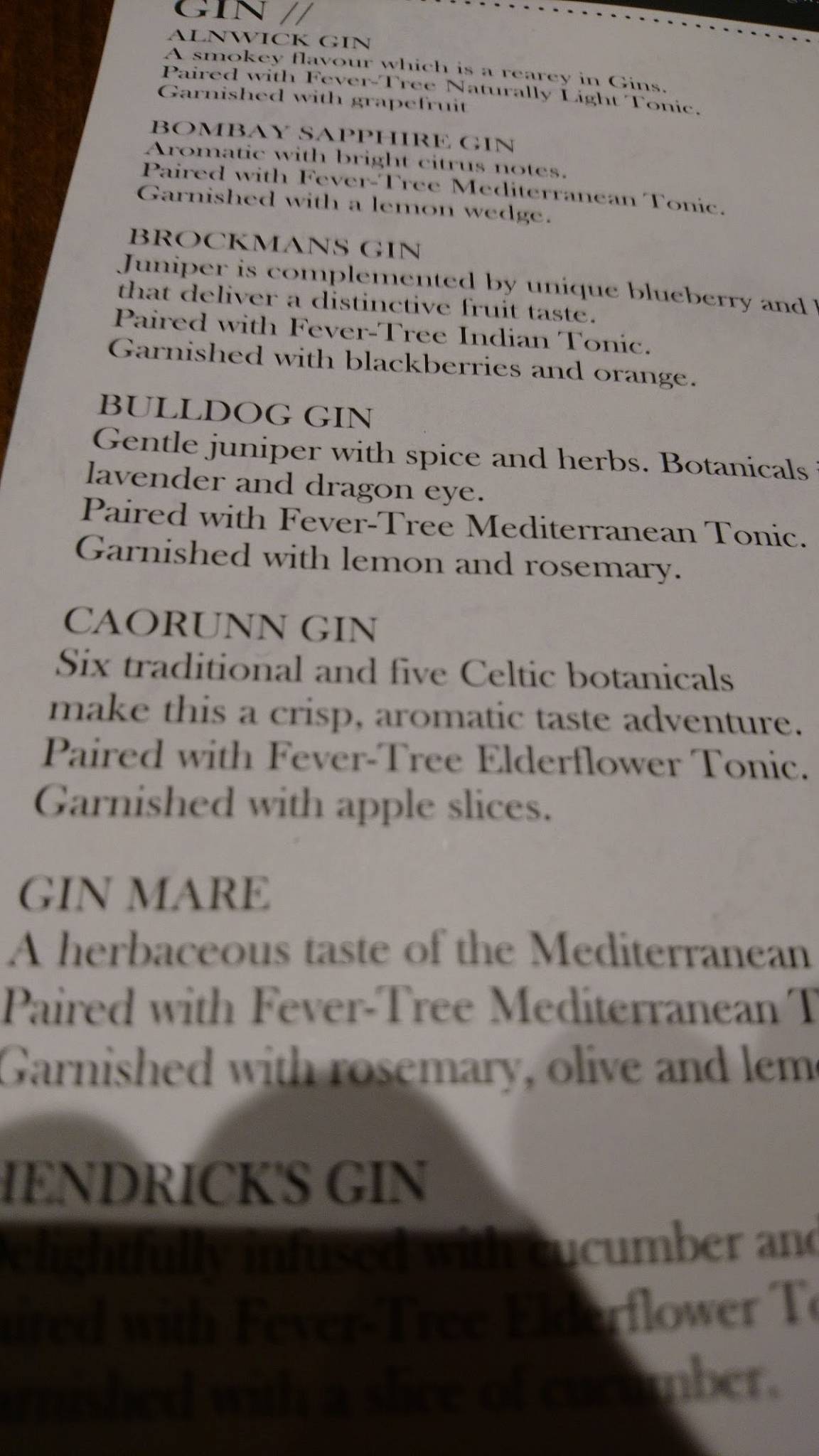 Menu at The Craster Arms restaurant, Beadnell