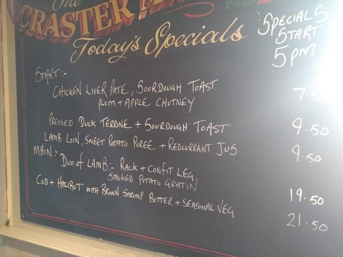 Menu at The Craster Arms restaurant, Beadnell