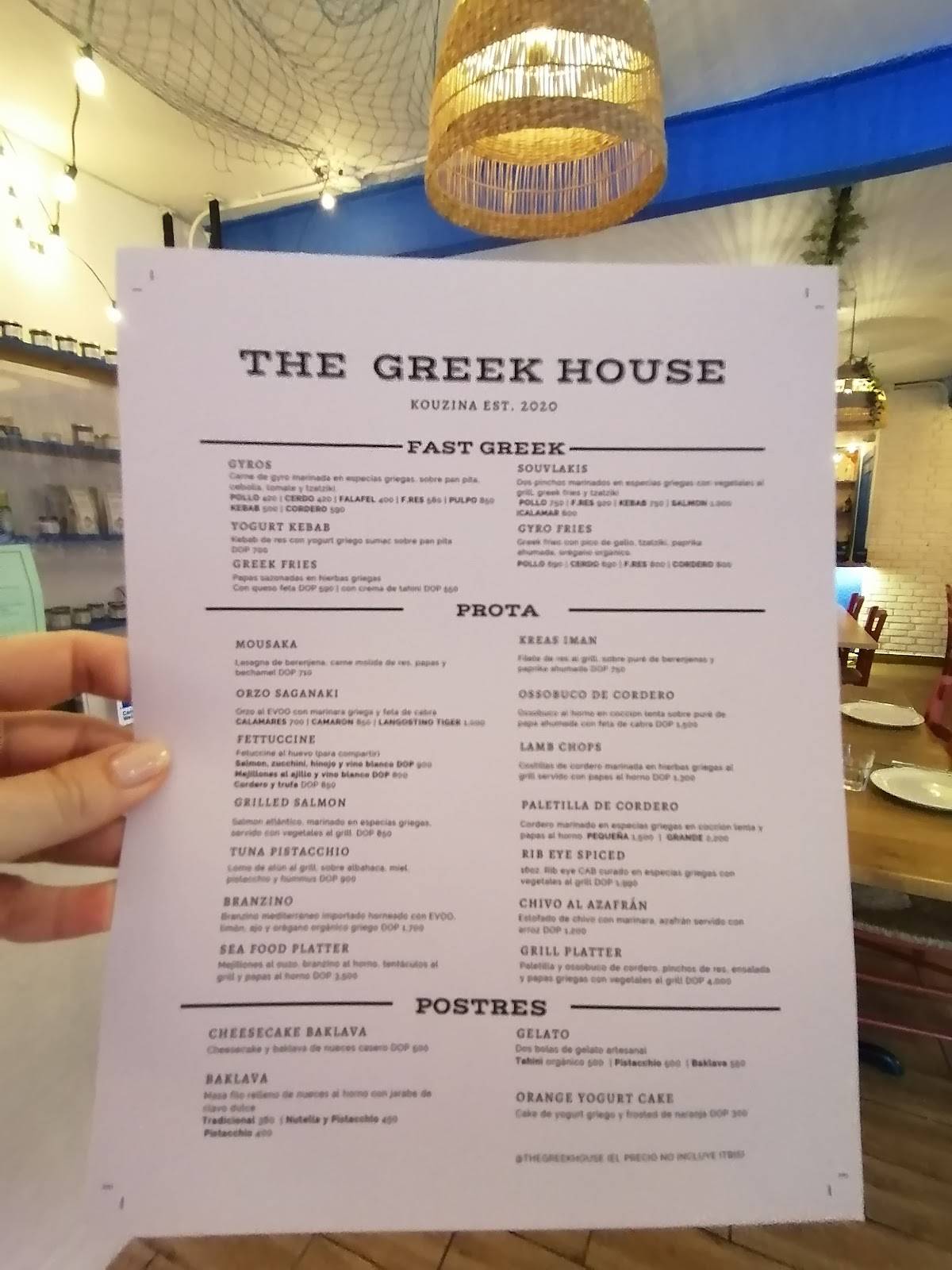 Carta del restaurante The Greek House, Santo Domingo