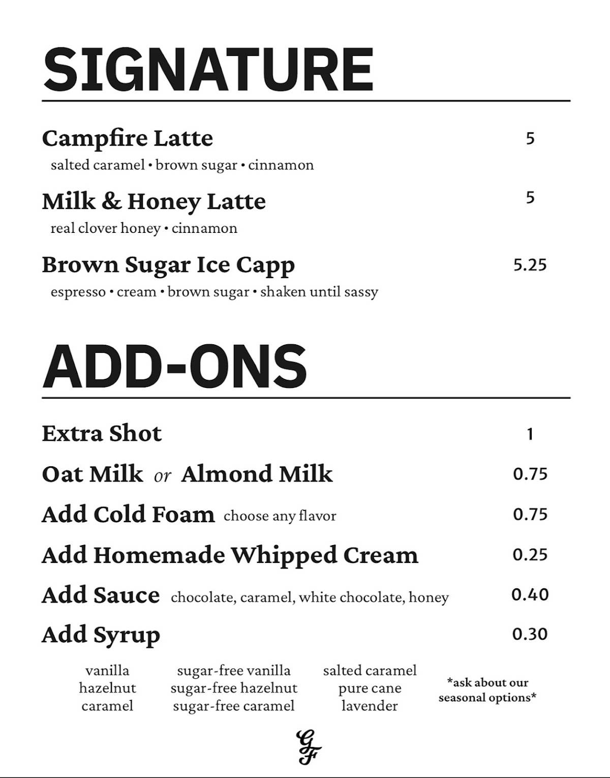 Menu at The Ground Floor restaurant, Martinsville