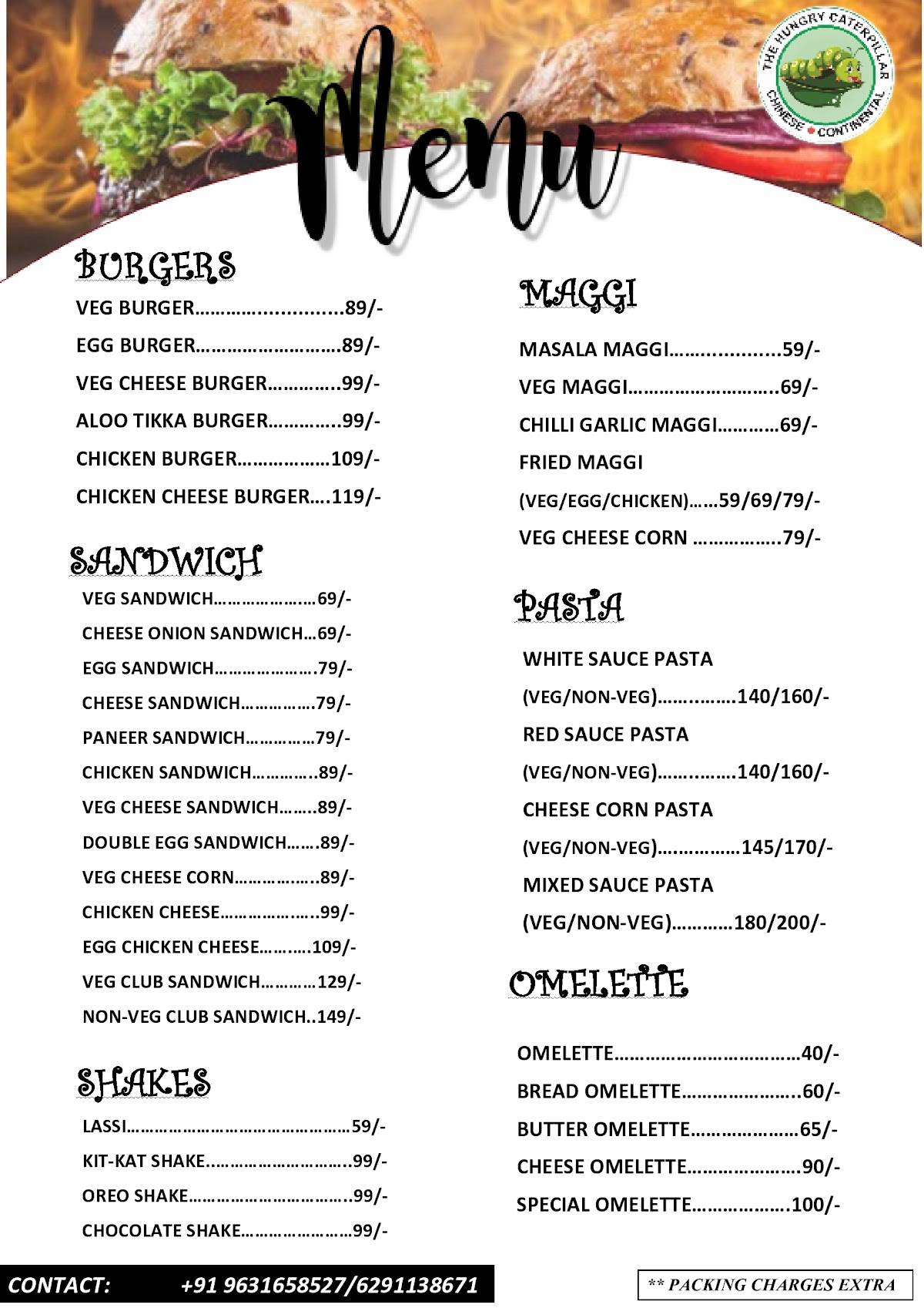 Menu at The Hungry caterpillar, Kolkata
