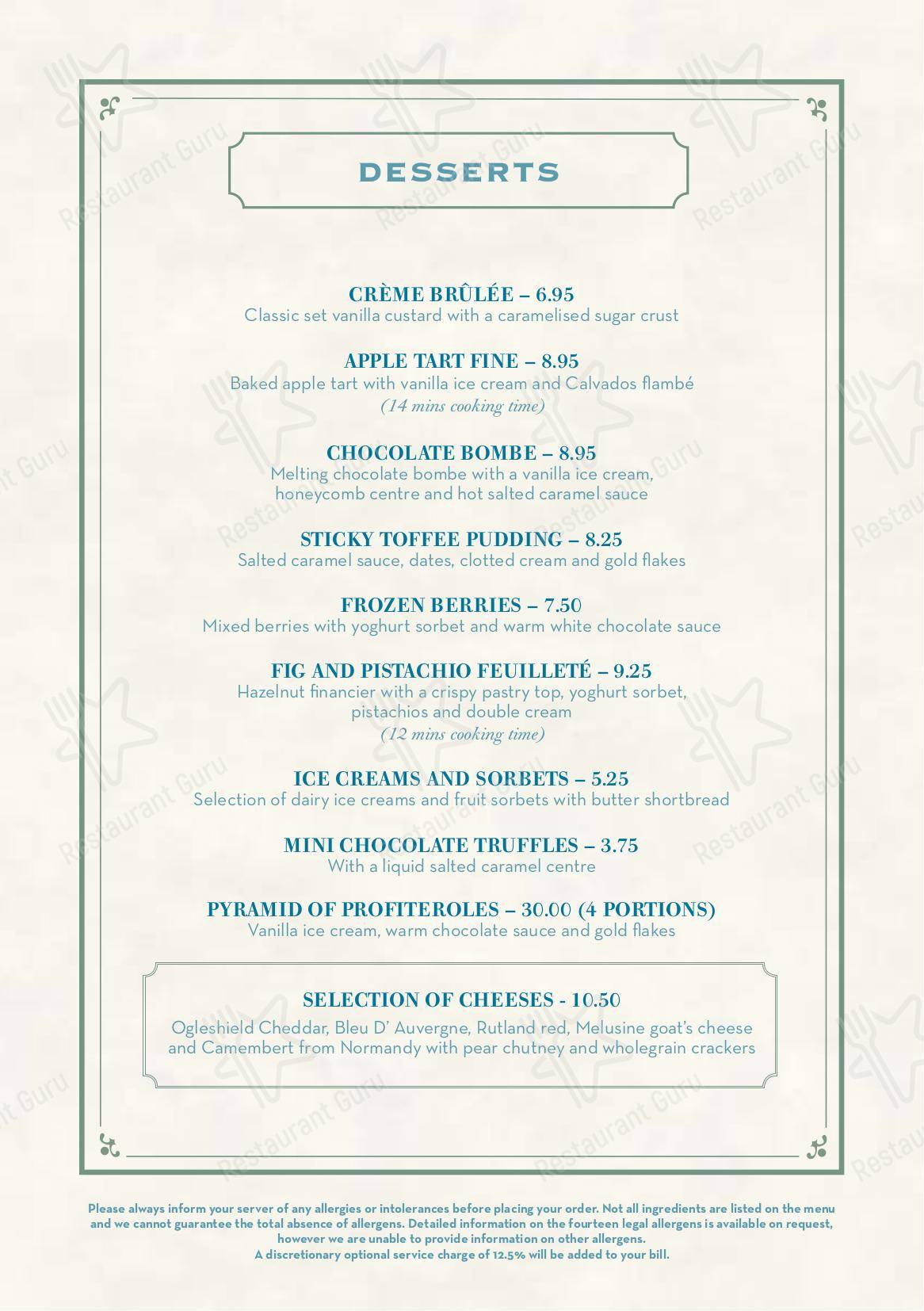 Menu at The Ivy Cobham Garden restaurant, Cobham