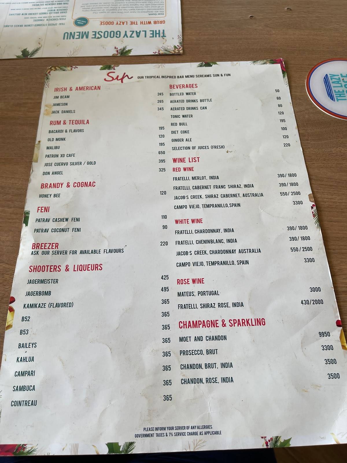 Menu at The Lazy Goose, Nerul