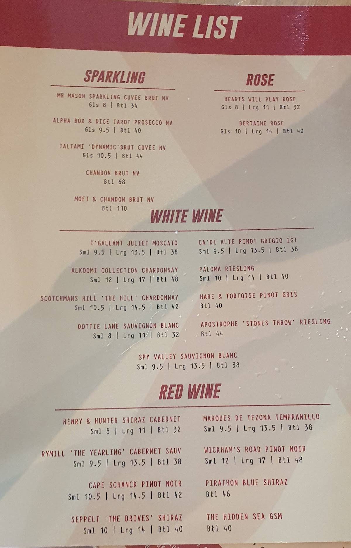 Menu at The Ox restaurant, Oxley