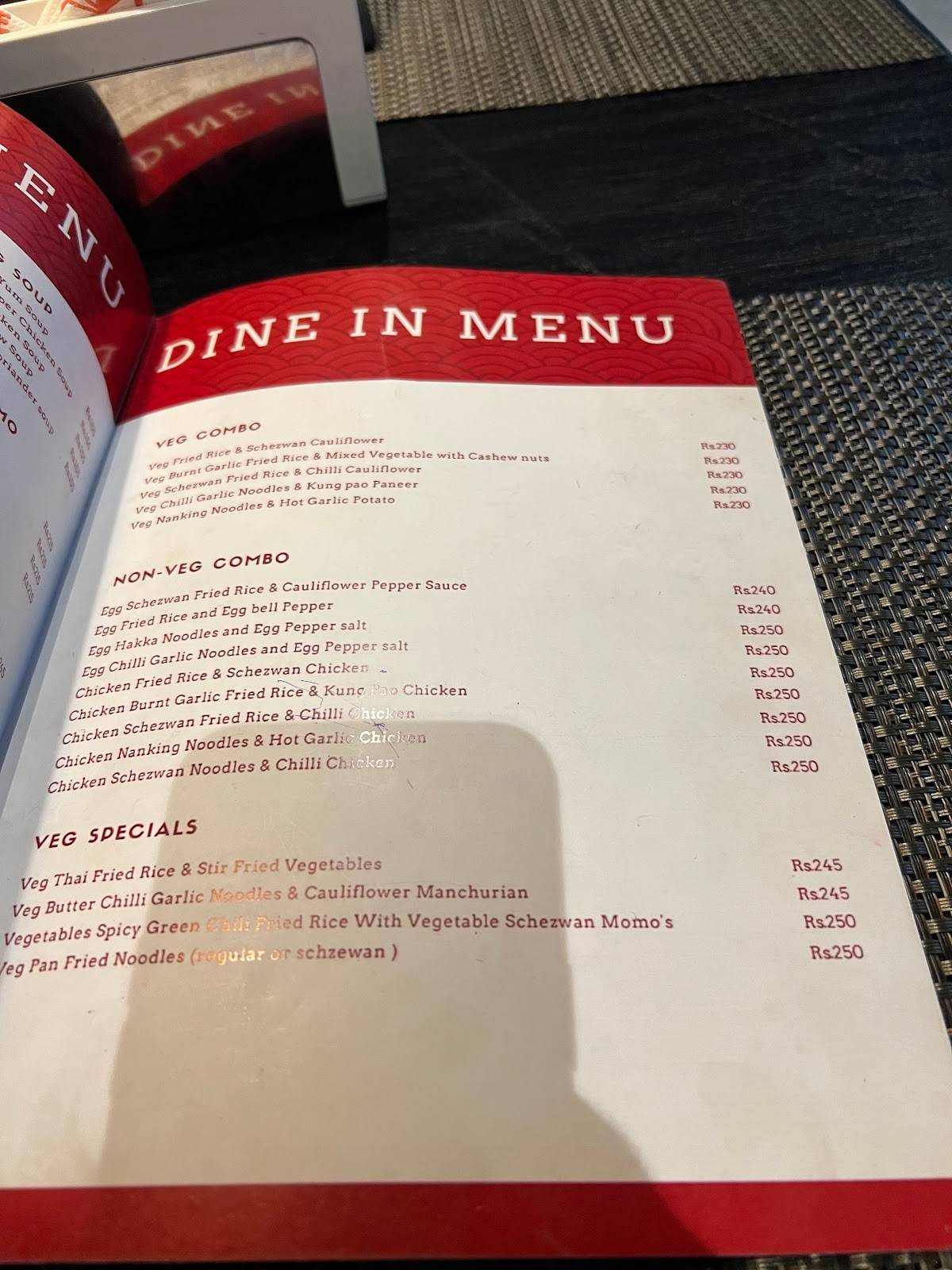 Menu at The Red Box, Vijayawada