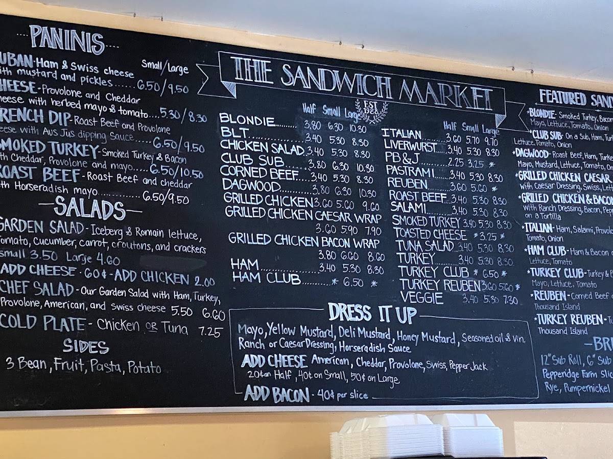 Menu at The Sandwich Market restaurant, Elizabeth City
