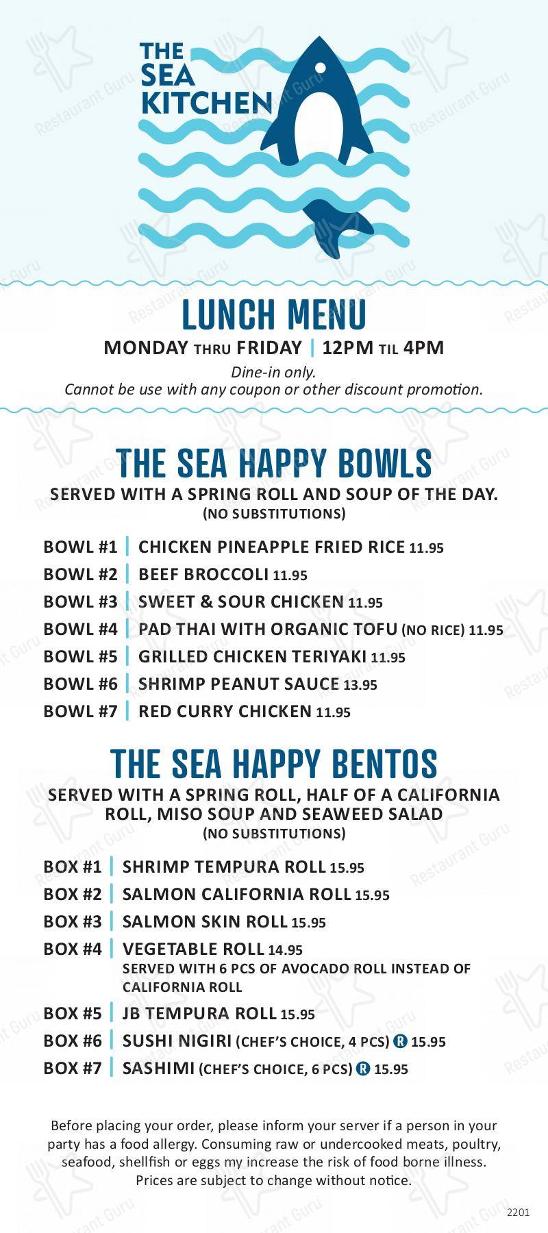 Menu at The Sea South East Asian Kitchen restaurant, Delray Beach