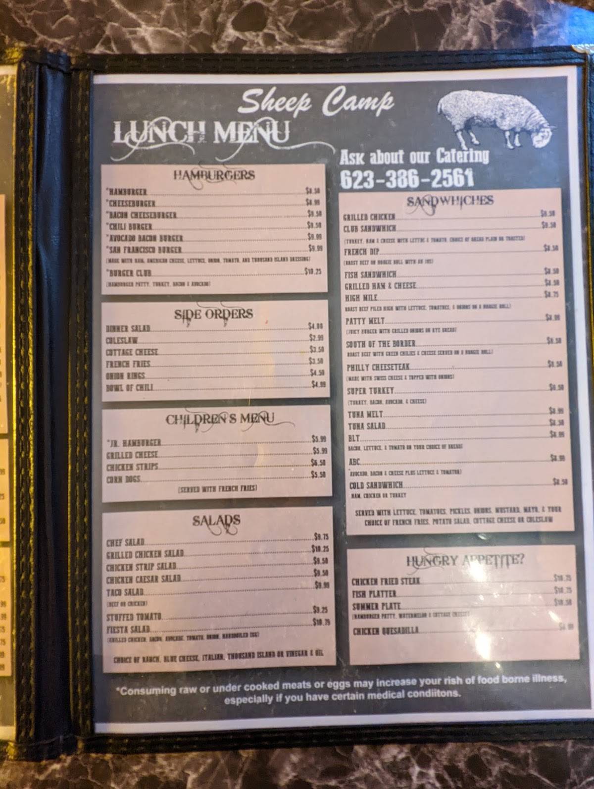 Menu at The Sheep Camp restaurant, Buckeye