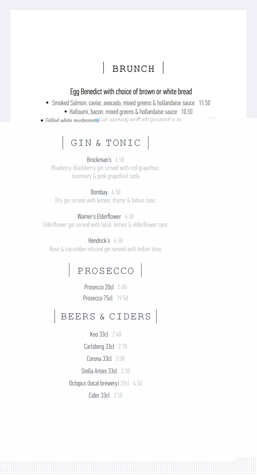 Menu at The Loop, Paralimni