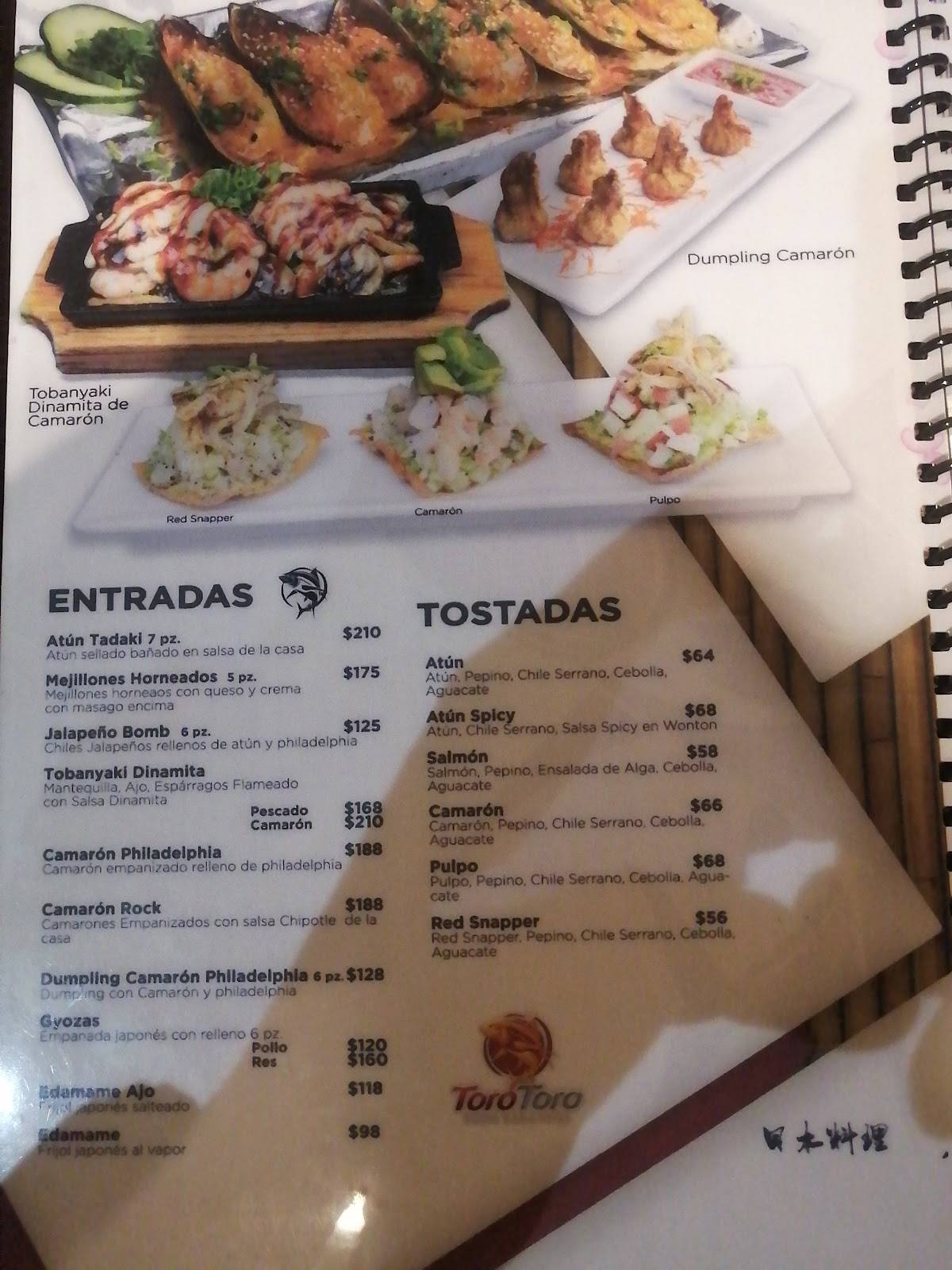 Menu at Toro Toro restaurant, Mexicali