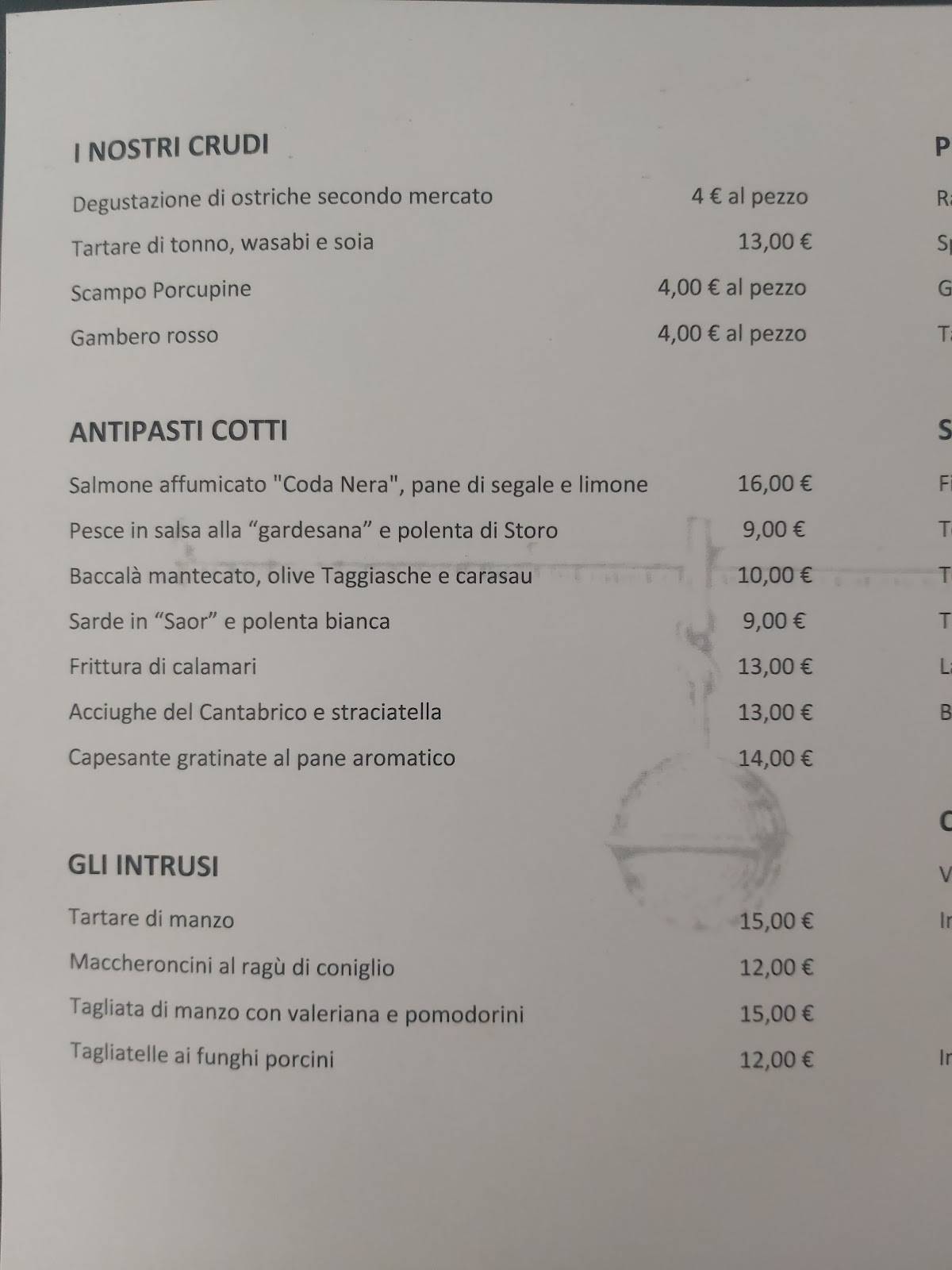 Menu da Trattoria La Pesa ristorante, Verona