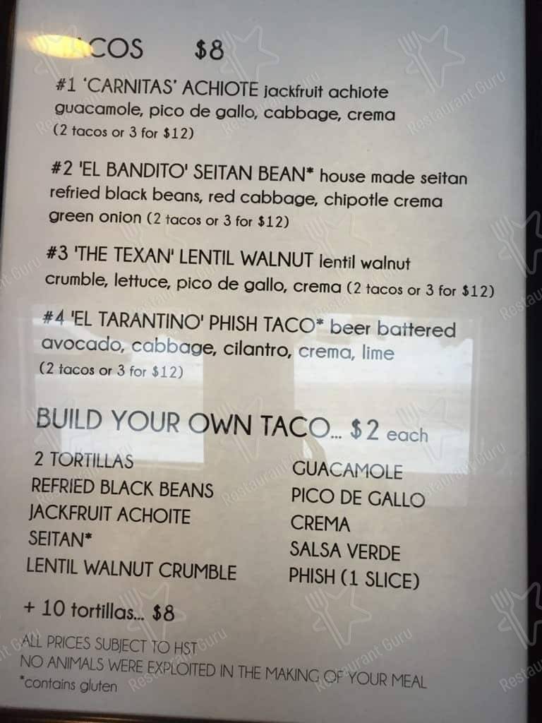 Menu at Tucos Taco Lounge restaurant, Sudbury