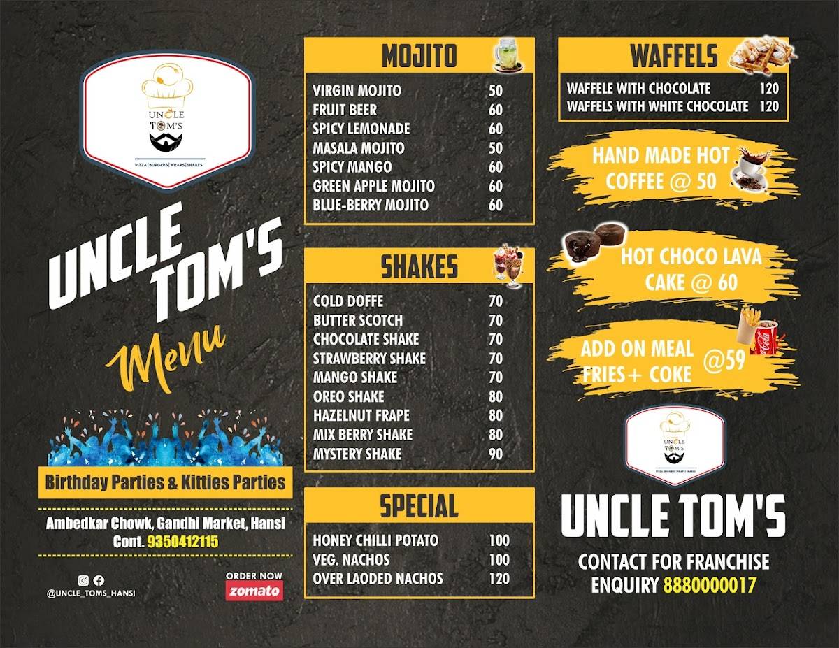 Menu at Uncle Tom's, Hansi