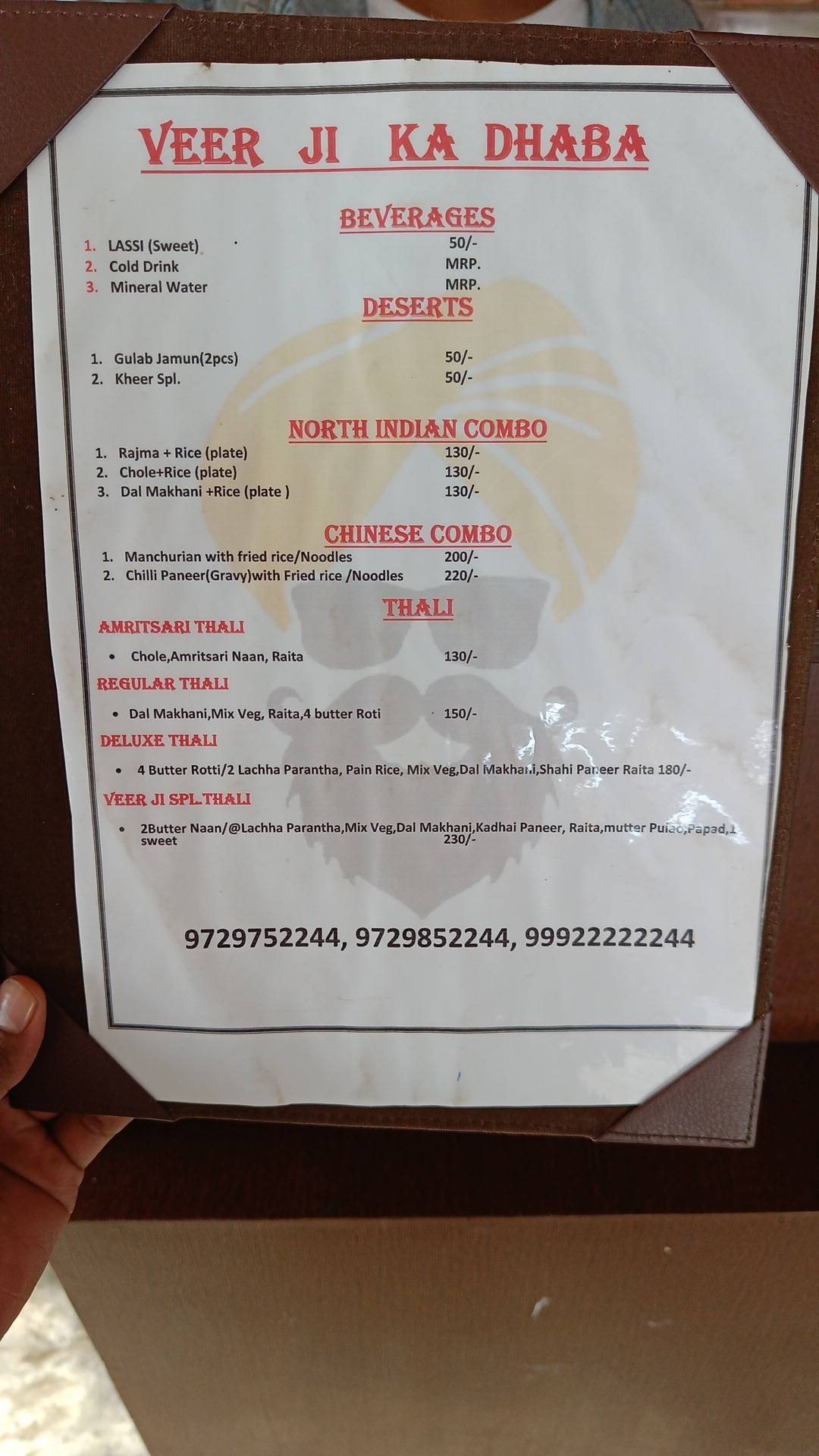 Menu at Veer Ji Ka Dhaba, Delhi, H-1