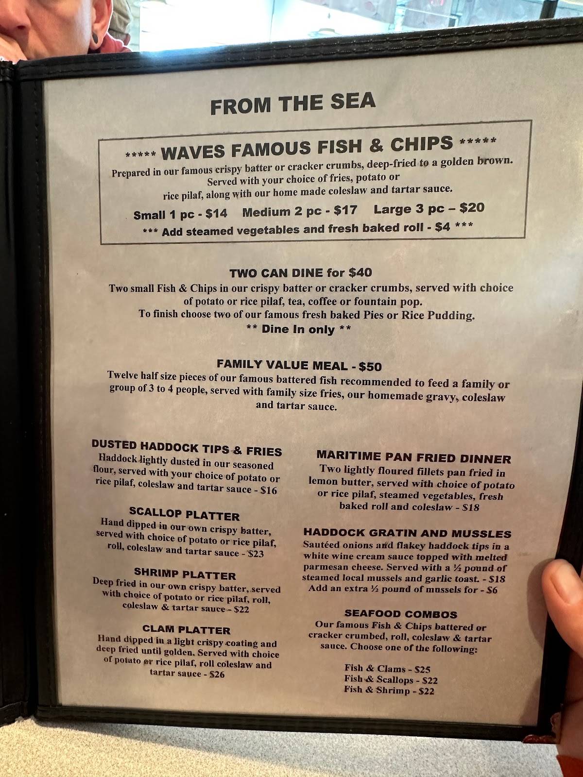Menu at Waves Seafood & Grill restaurant, Bridgewater