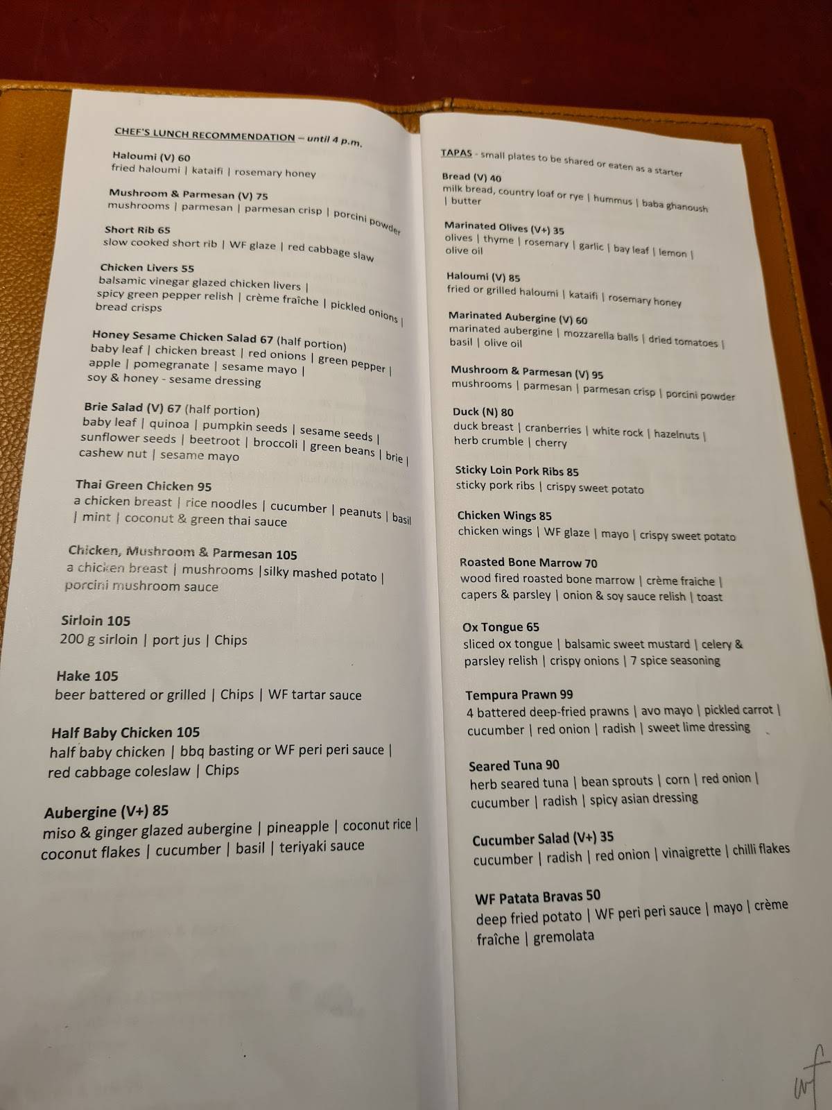 Menu at Wood & Fire restaurant, Pretoria, Veale St