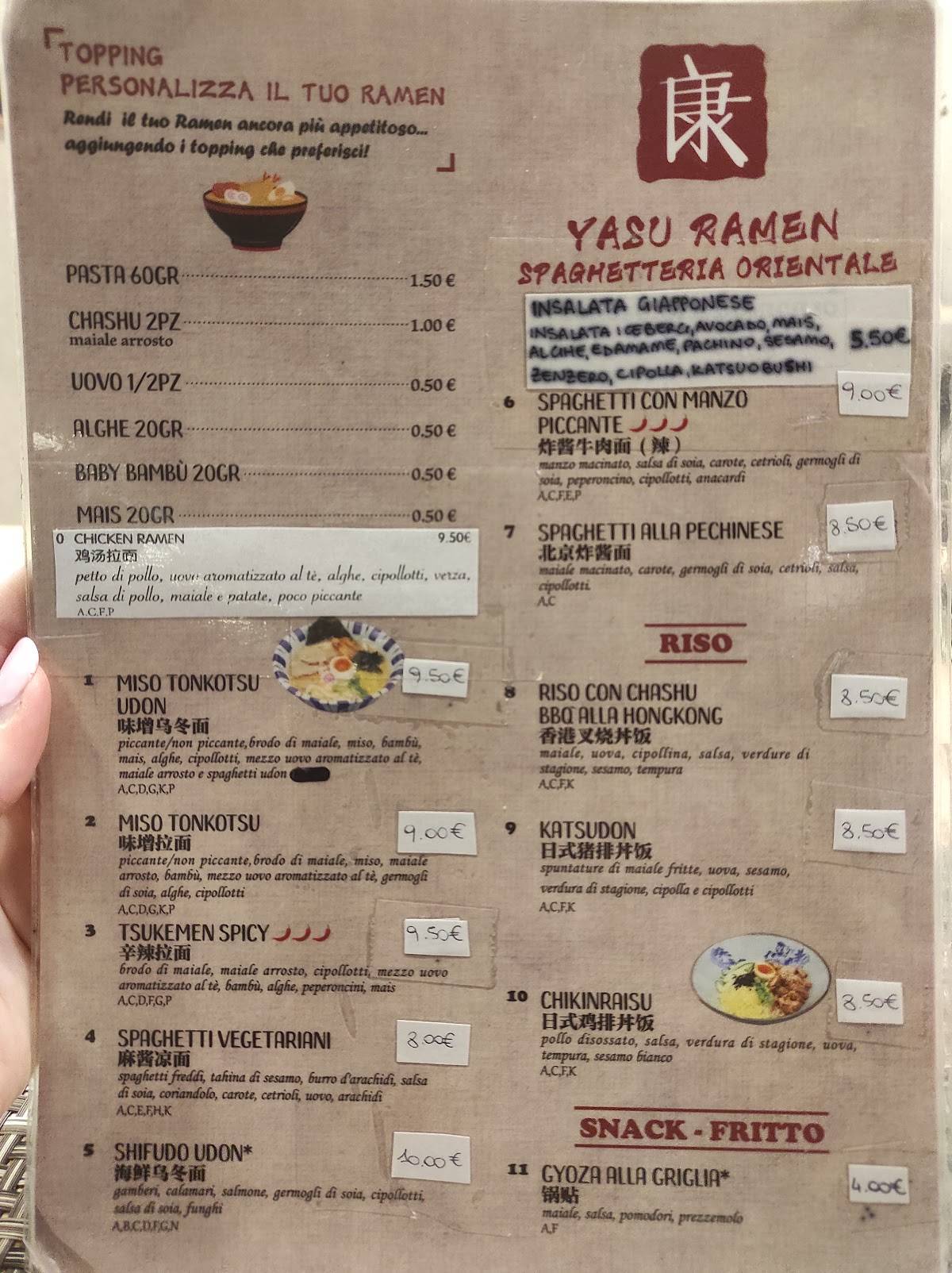 Menu da Yasu Ramen ristorante, Roma