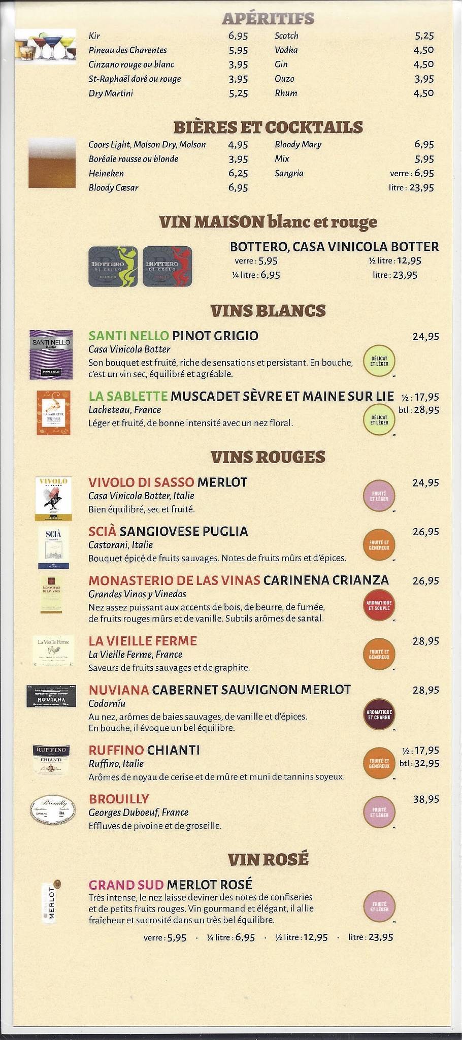 Menu au Restaurant le Villageois VAL-DAVID, Val-David