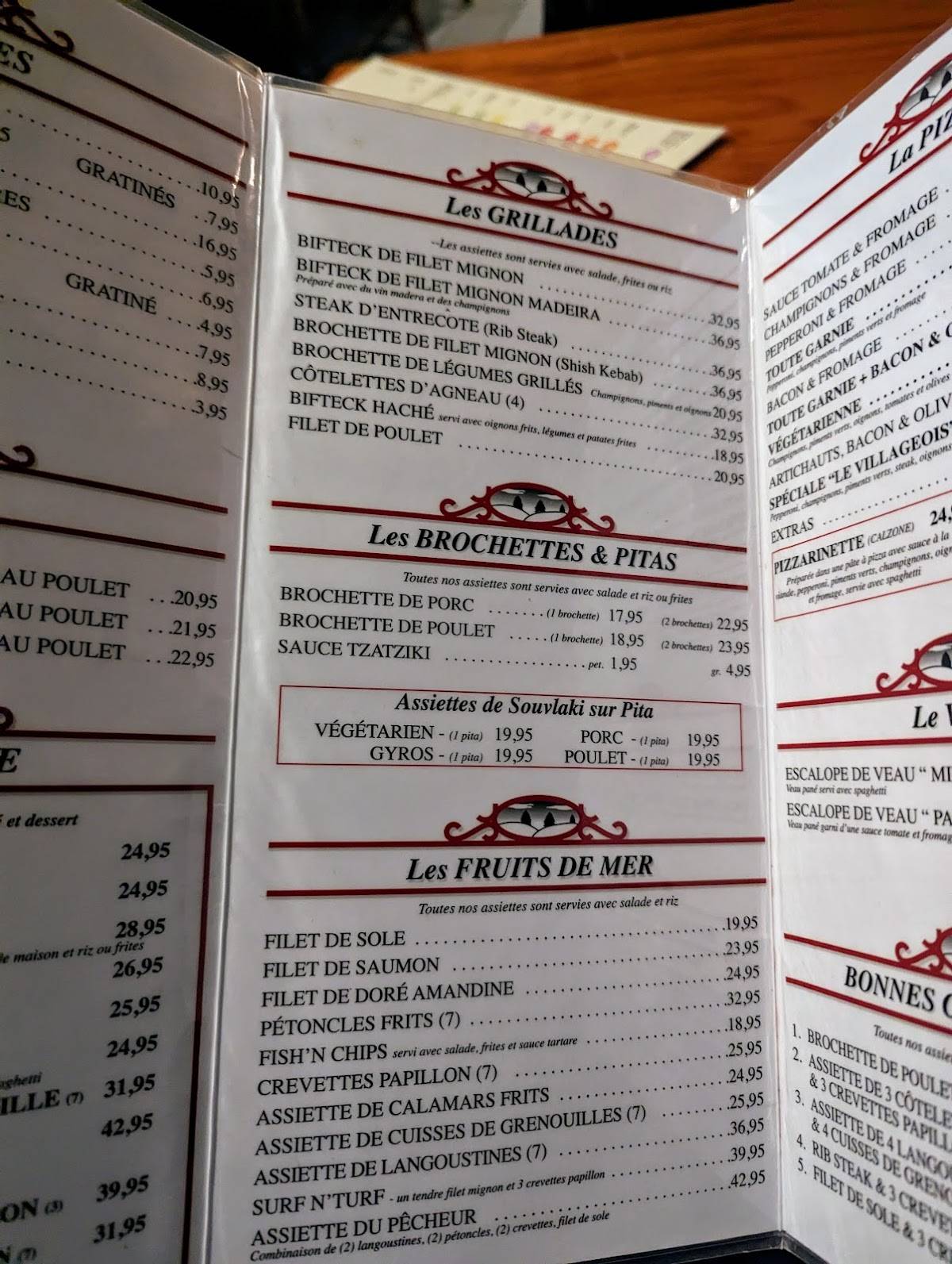 Menu au Restaurant le Villageois VAL-DAVID, Val-David
