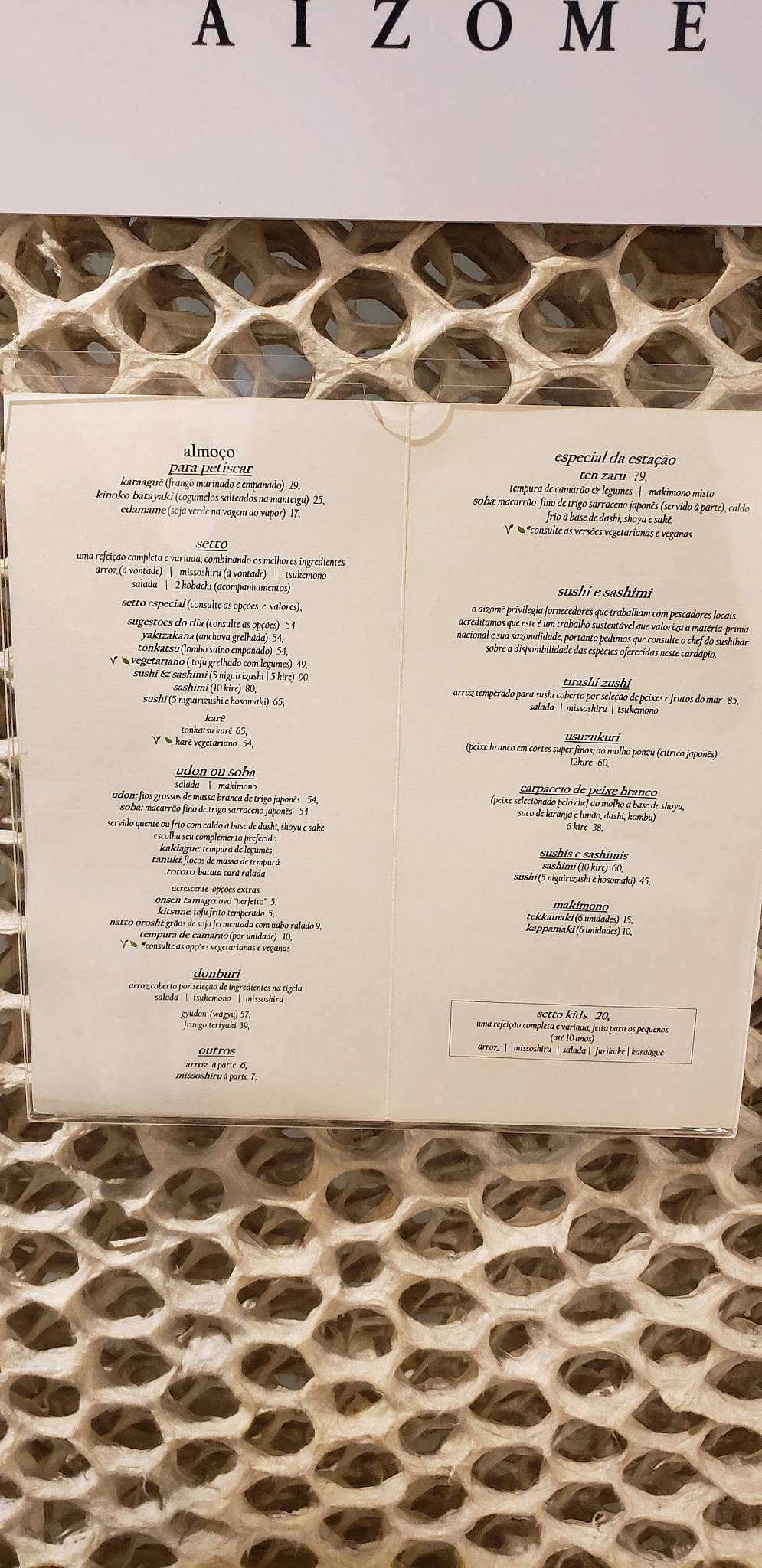 Menu em Aizomê Japan House restaurante, São Paulo, Av. Paulista