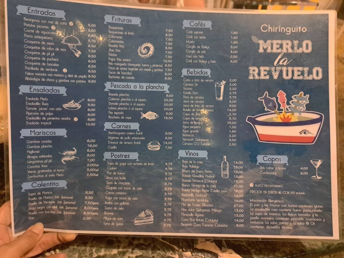 Carta de Restaurante El Merlo la Revuelo, Málaga, Paseo Marítimo El ...