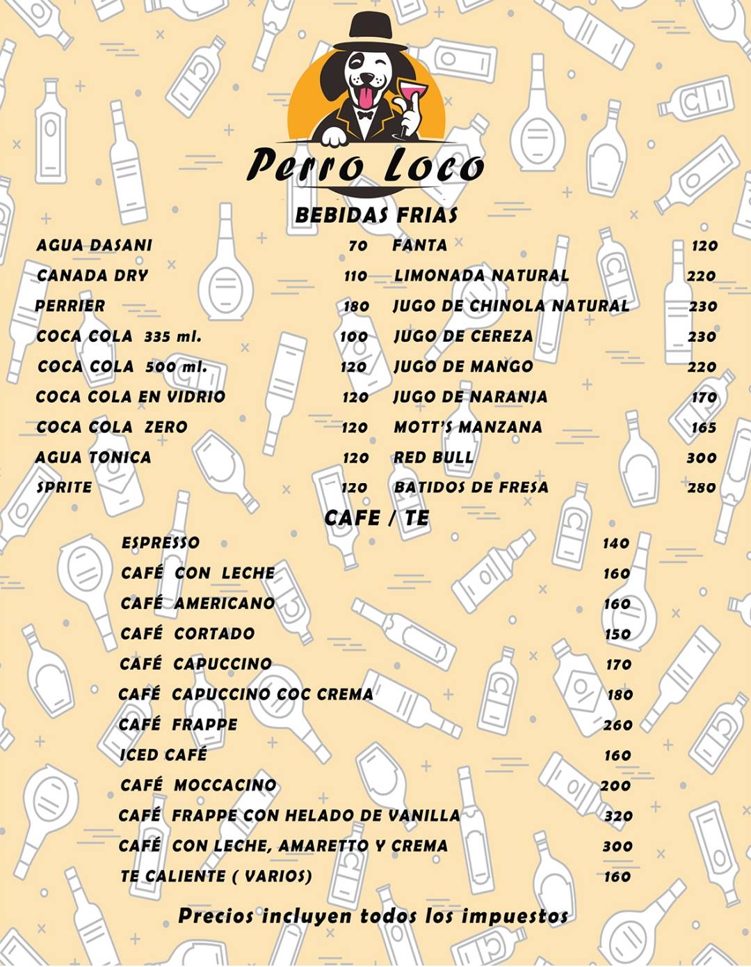 Carta de Restaurante PERRO LOCO, Punta Cana