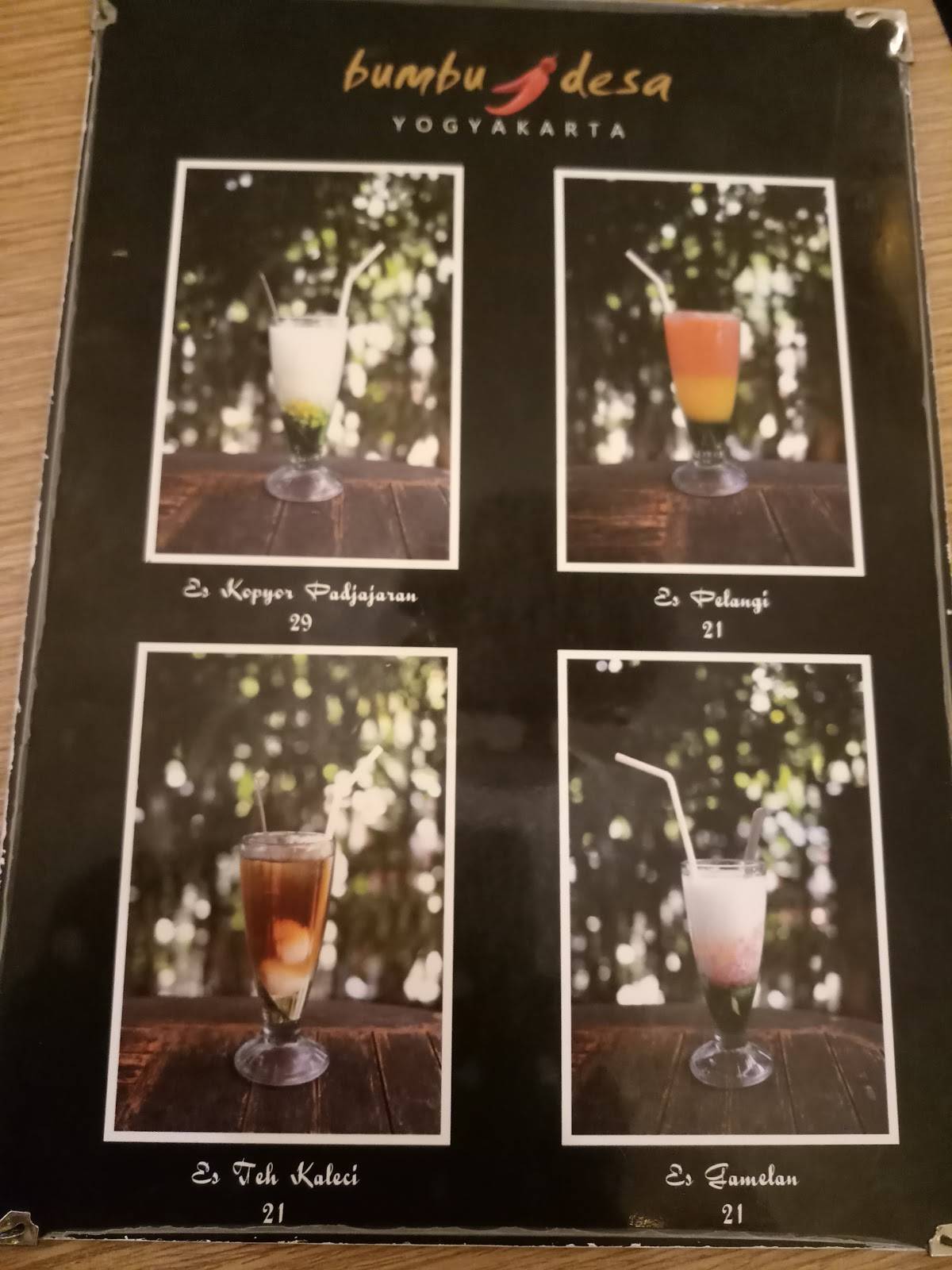 Menu at Restoran Bumbu Desa restaurant, Yogyakarta