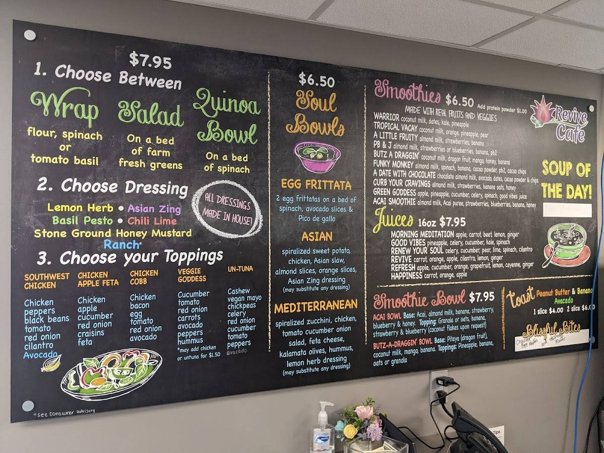 Menu at Revive Cafe - serving local, organic, healthy, vegan and gluten ...
