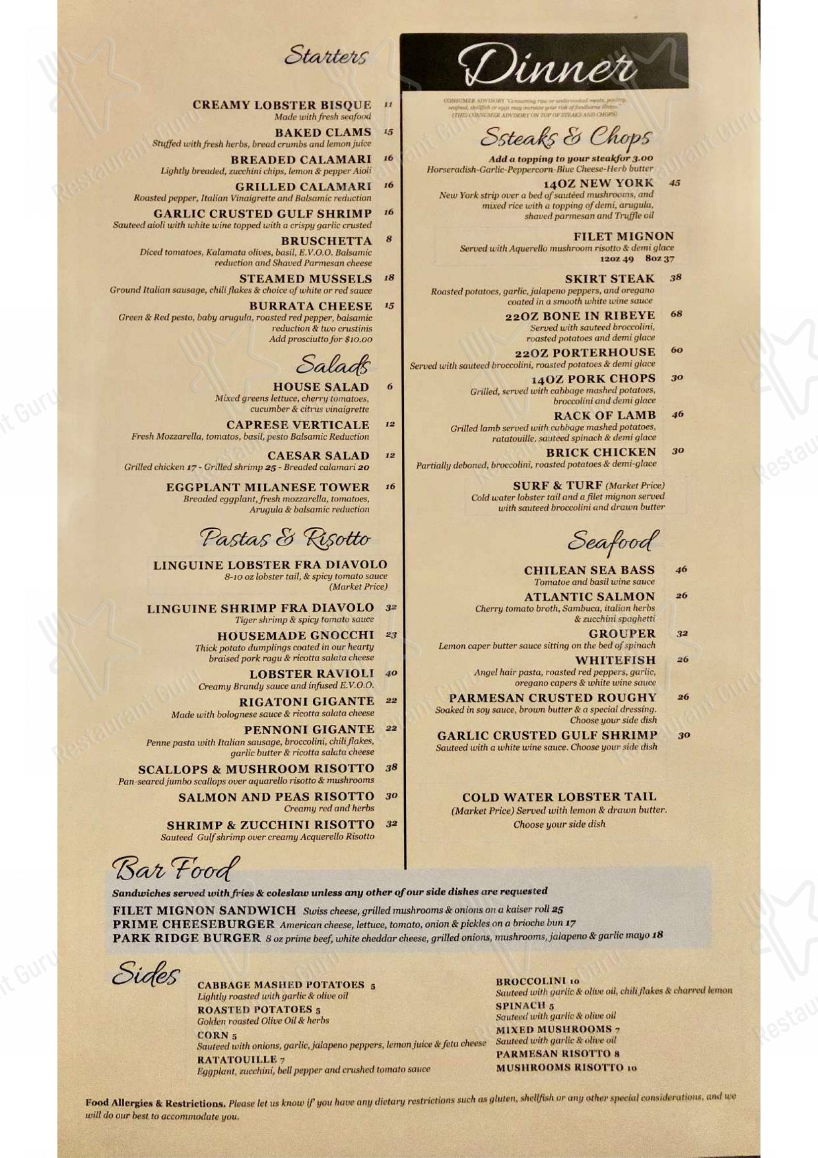 Menu at Reyes Steak House steakhouse, Park Ridge