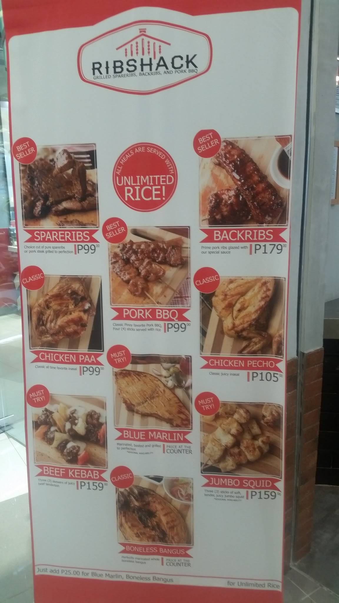 Menu at Ribshack restaurant, Cebu City, Sm Seaside