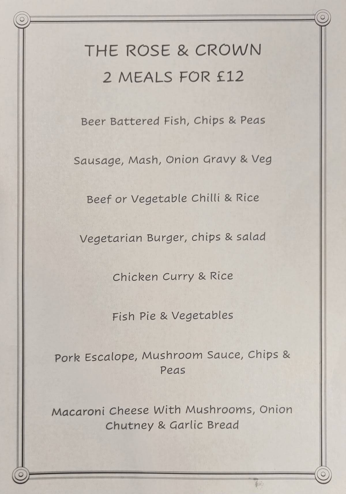 Menu at Rose & Crown pub & bar, Ridgmont, 89 High St