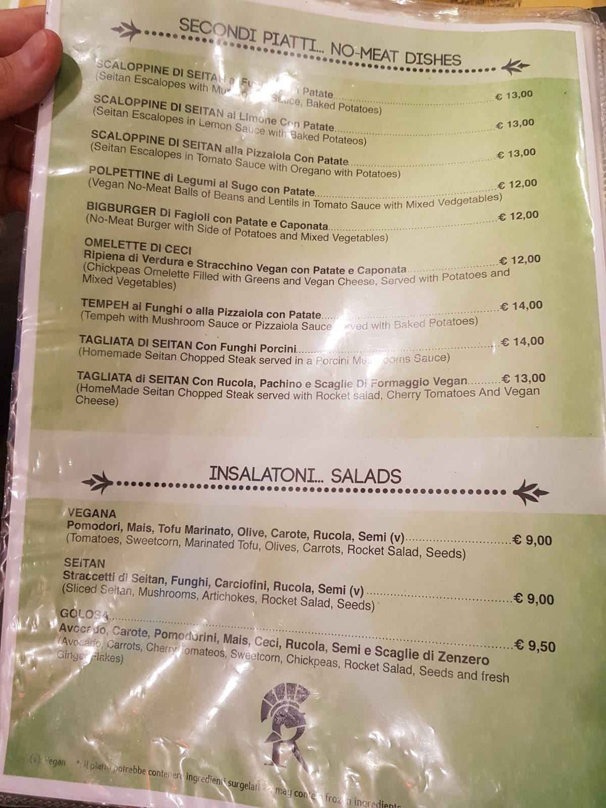 Menu at Rifugio Romano pizzeria, Rome