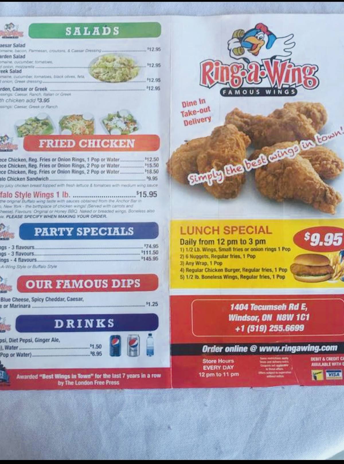 Menu at Ring A Wing restaurant, Windsor