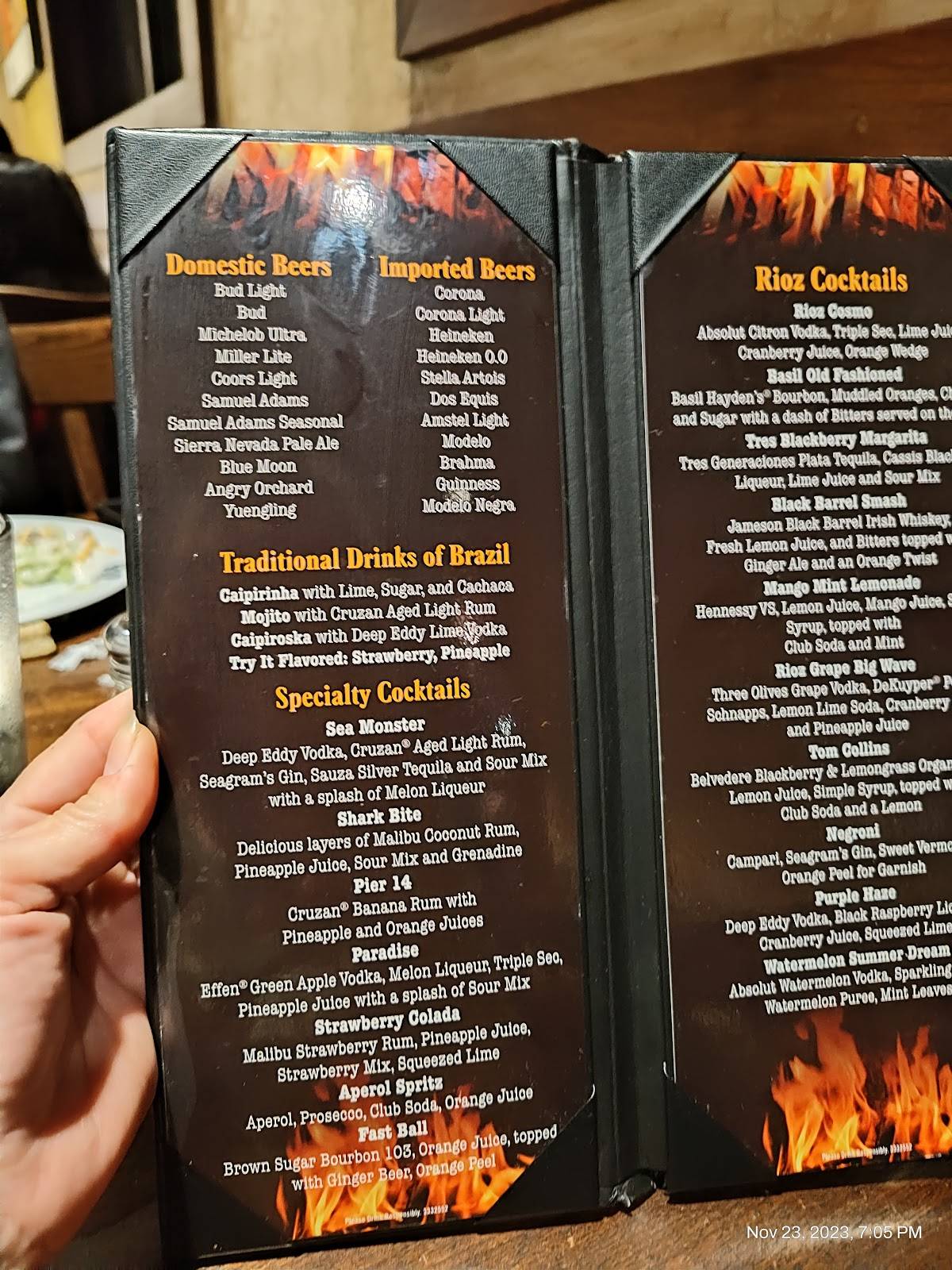 Menu at Rioz Brazilian Steakhouse, Myrtle Beach