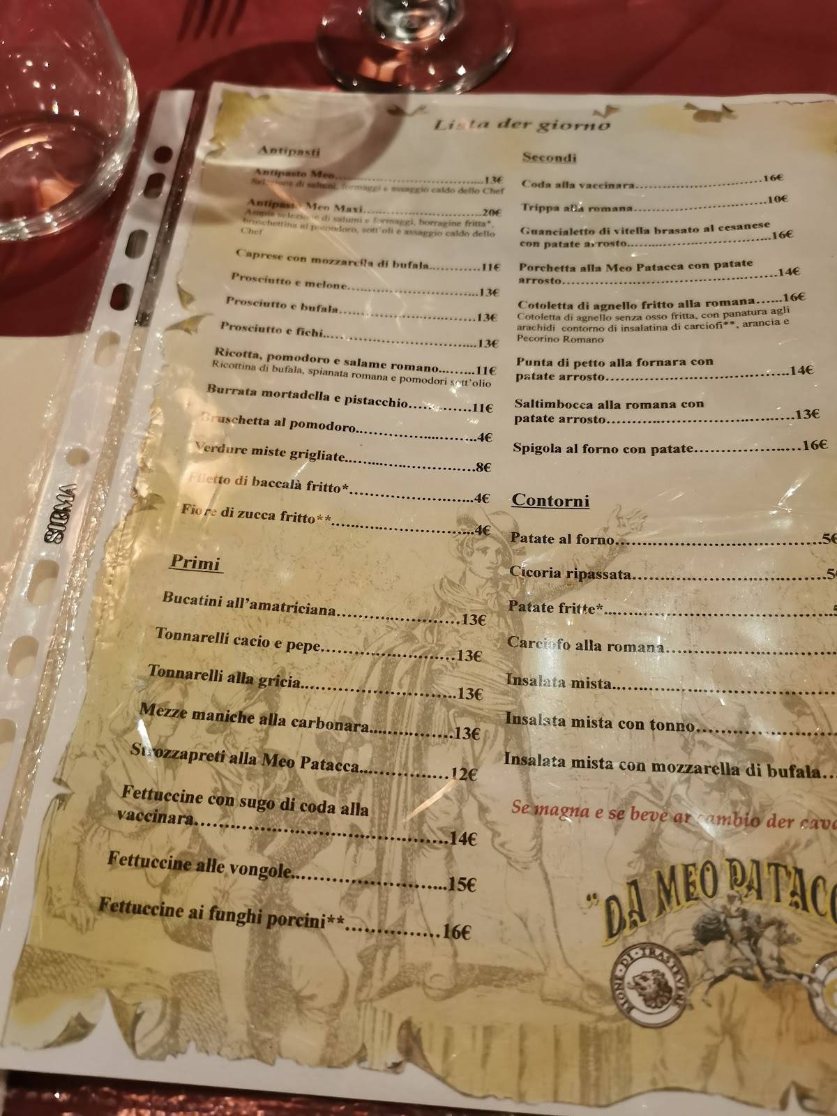 Menu at Ristorante Da Meo Patacca, Rome