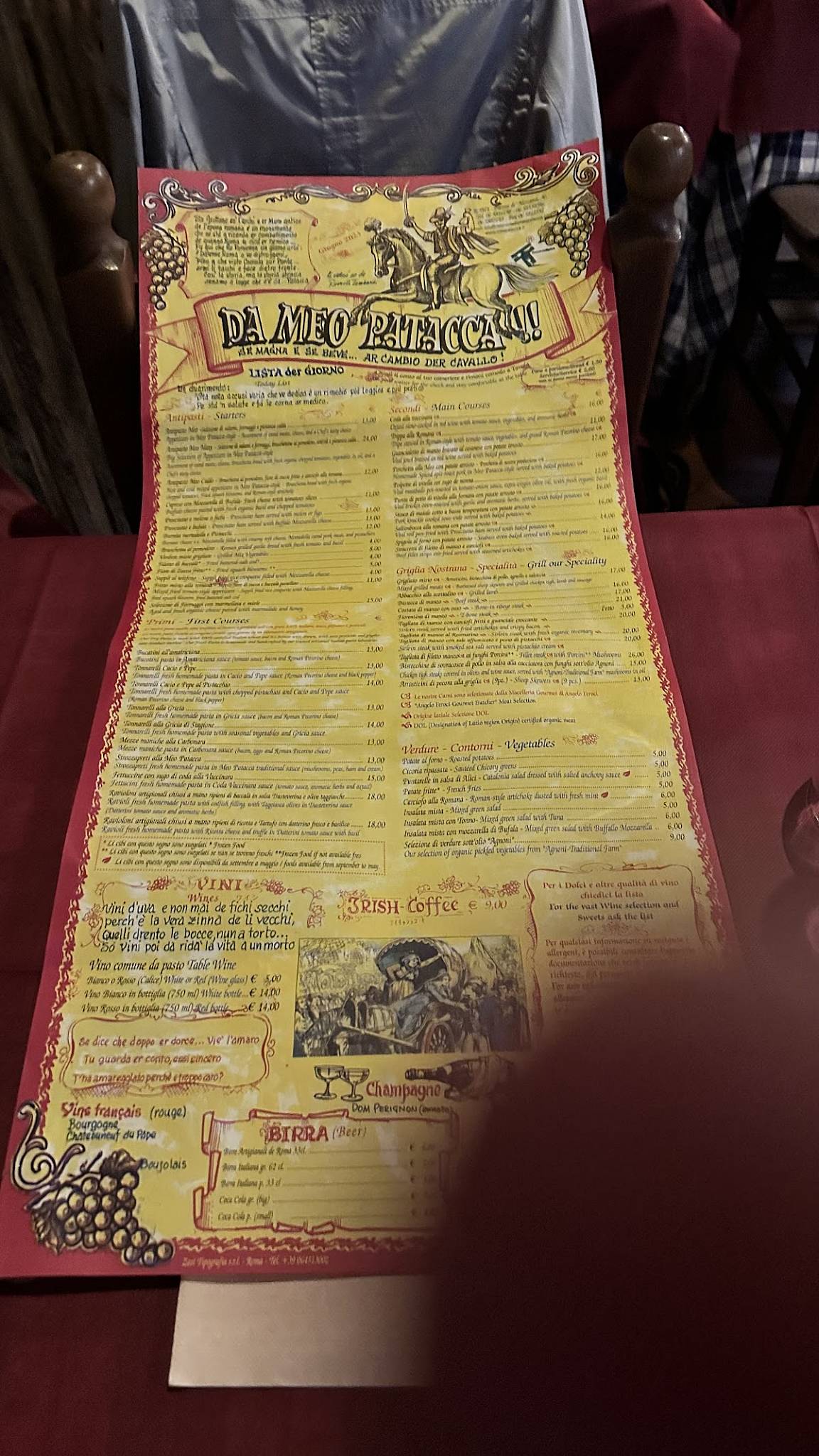 Menu at Ristorante Da Meo Patacca, Rome