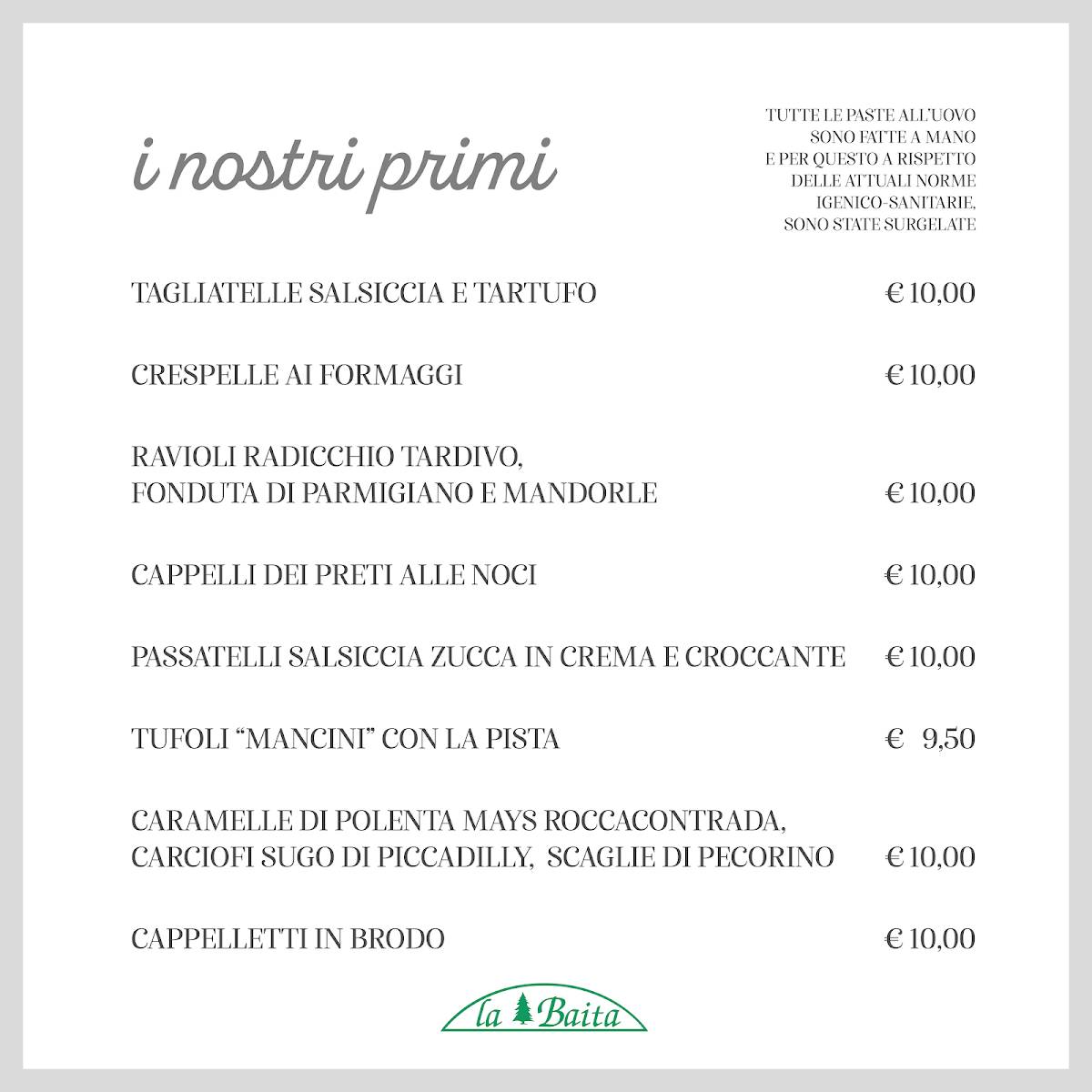 Menu da Ristorante La Baita, Arcevia, Via Monte S. Angelo