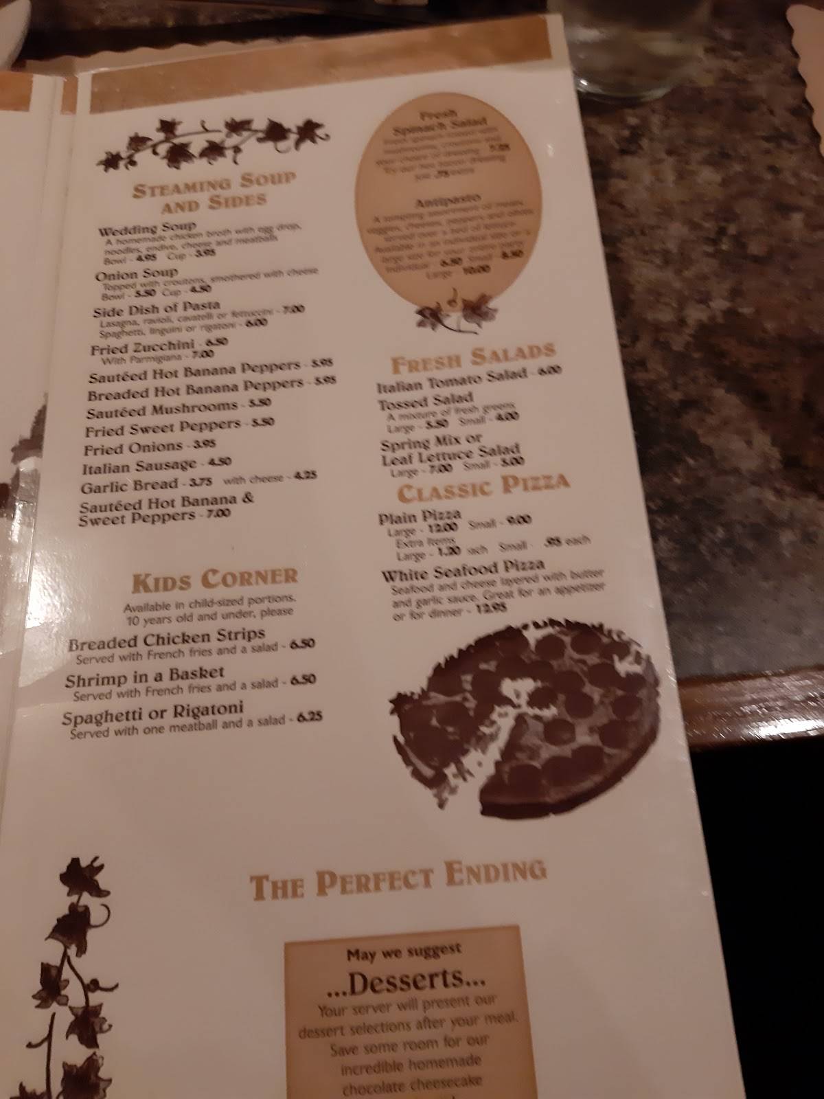 Menu at Rizzo's of Windber restaurant, Windber