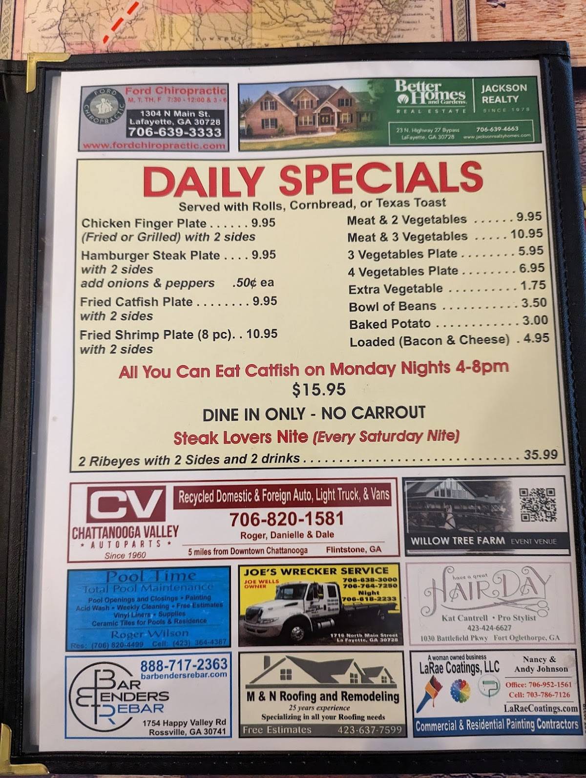 Menu at Wanda's Restaurant, Rock Spring