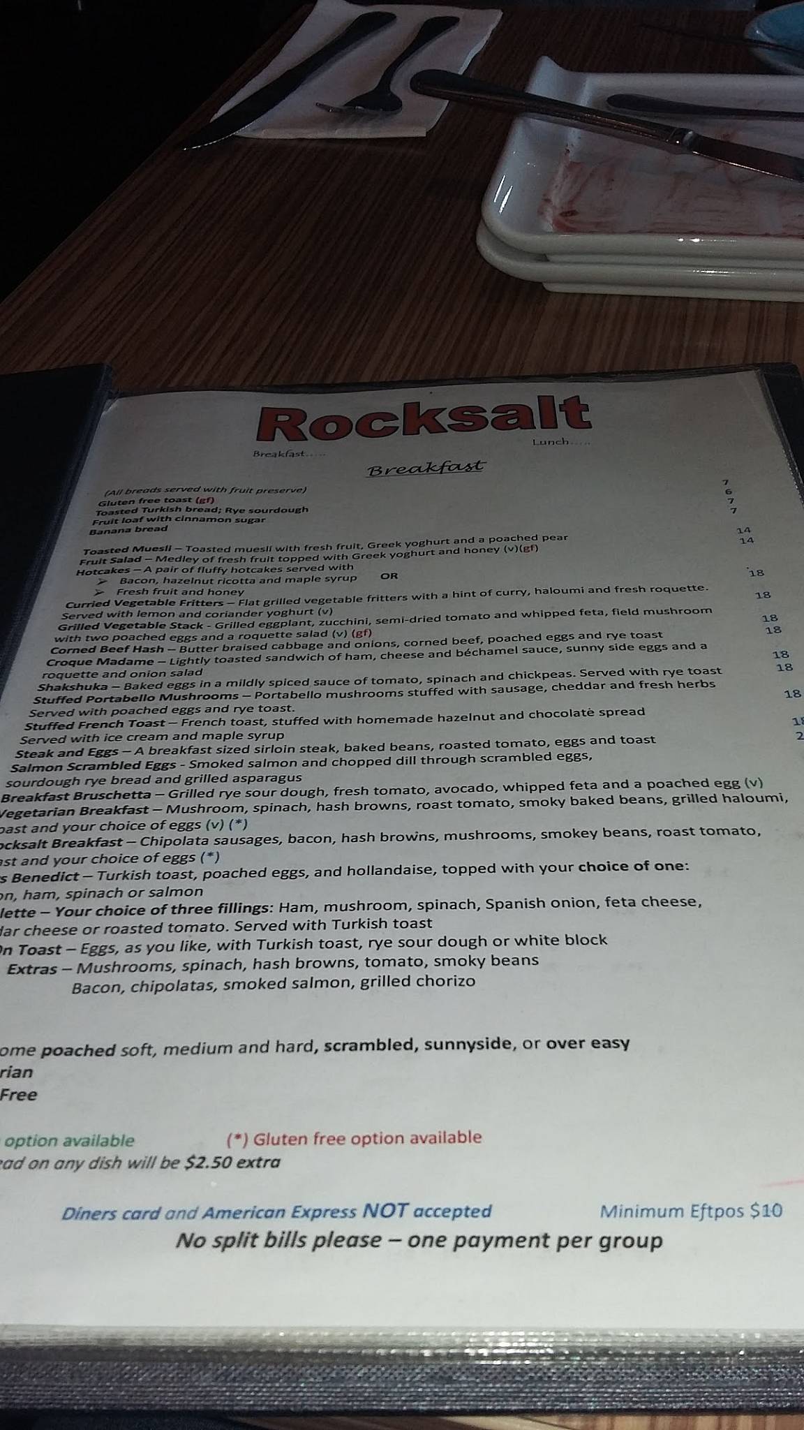 Menu at Rocksalt Restaurant, Hawker