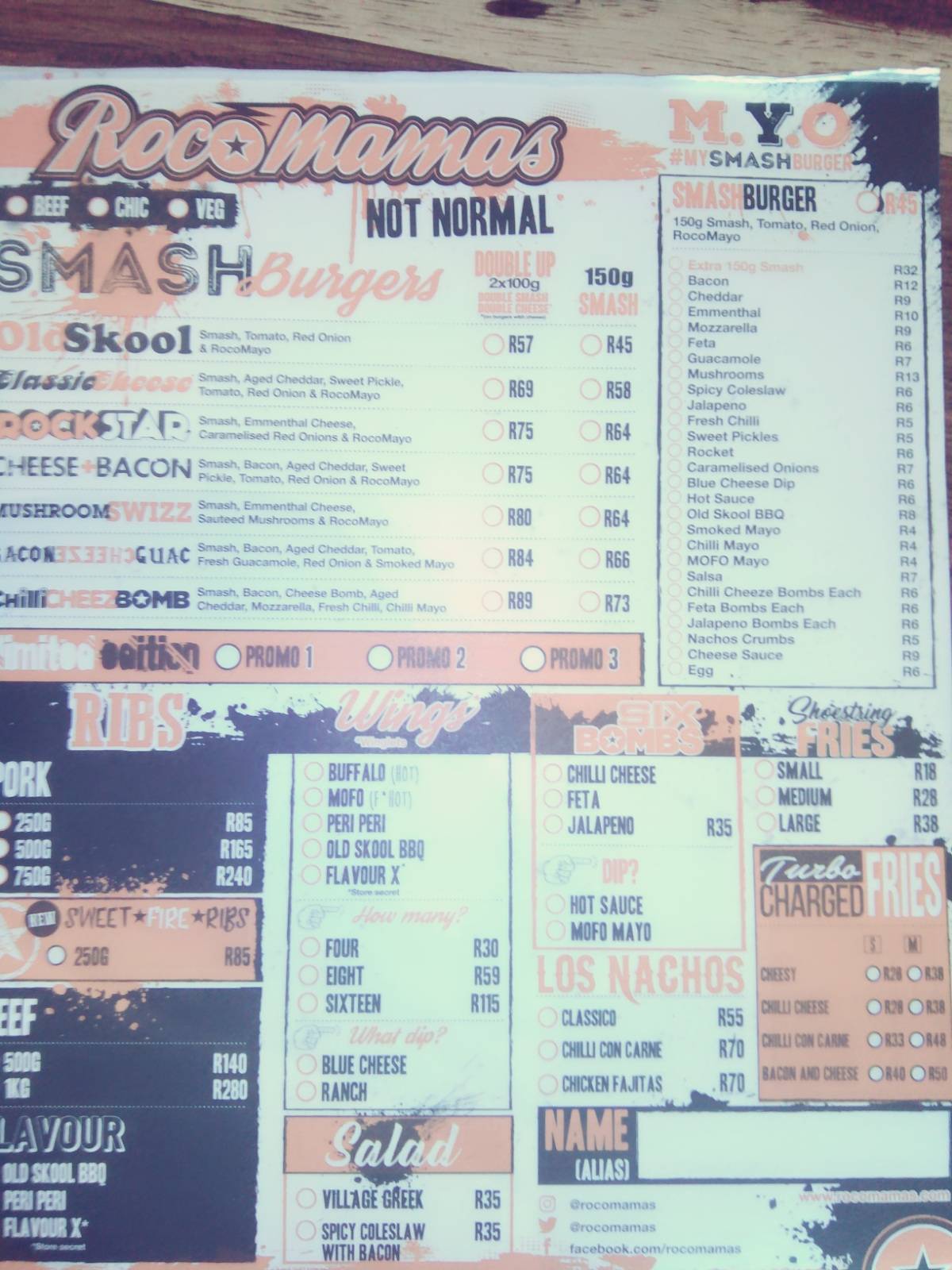 Menu at RocoMamas Polokwane restaurant, Polokwane