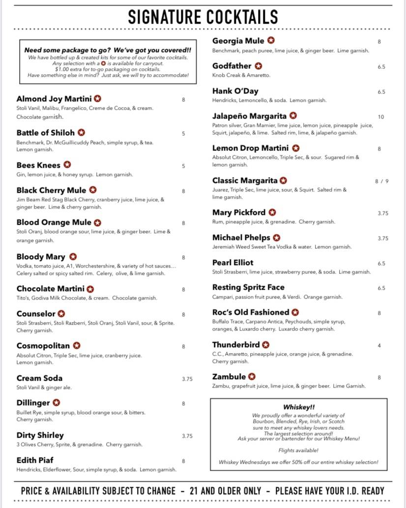 Menu at Roc's Blackfront Tavern & Grill pub & bar, Charleston