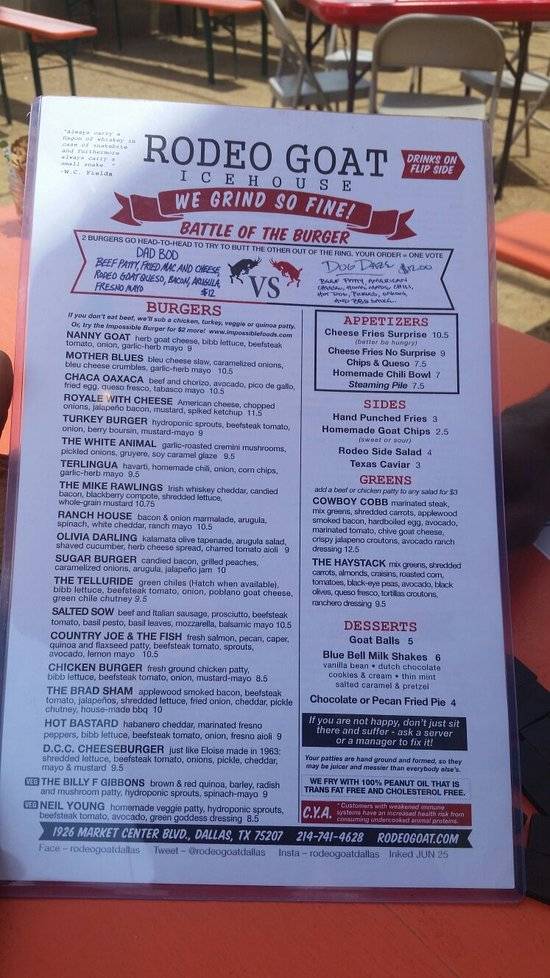 Menu at Rodeo Goat pub & bar, Dallas, Market Center Blvd