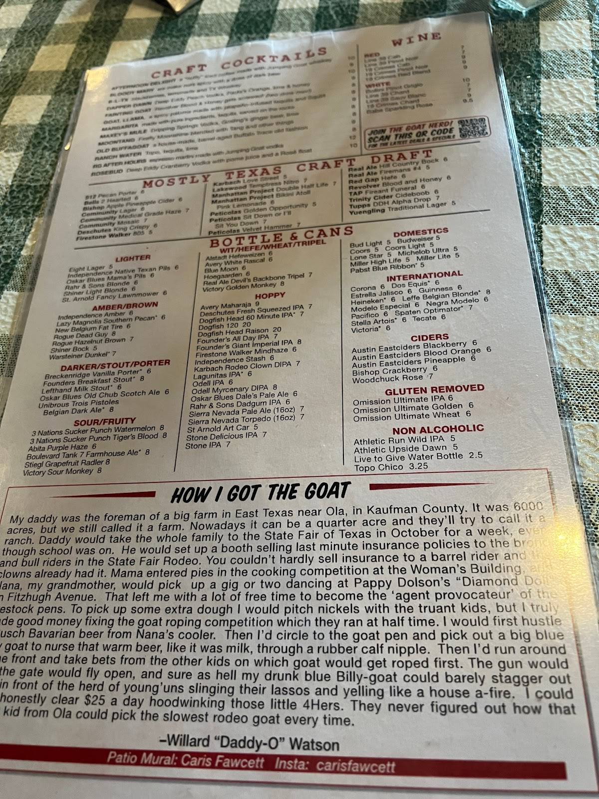 Menu at Rodeo Goat pub & bar, Dallas, Market Center Blvd