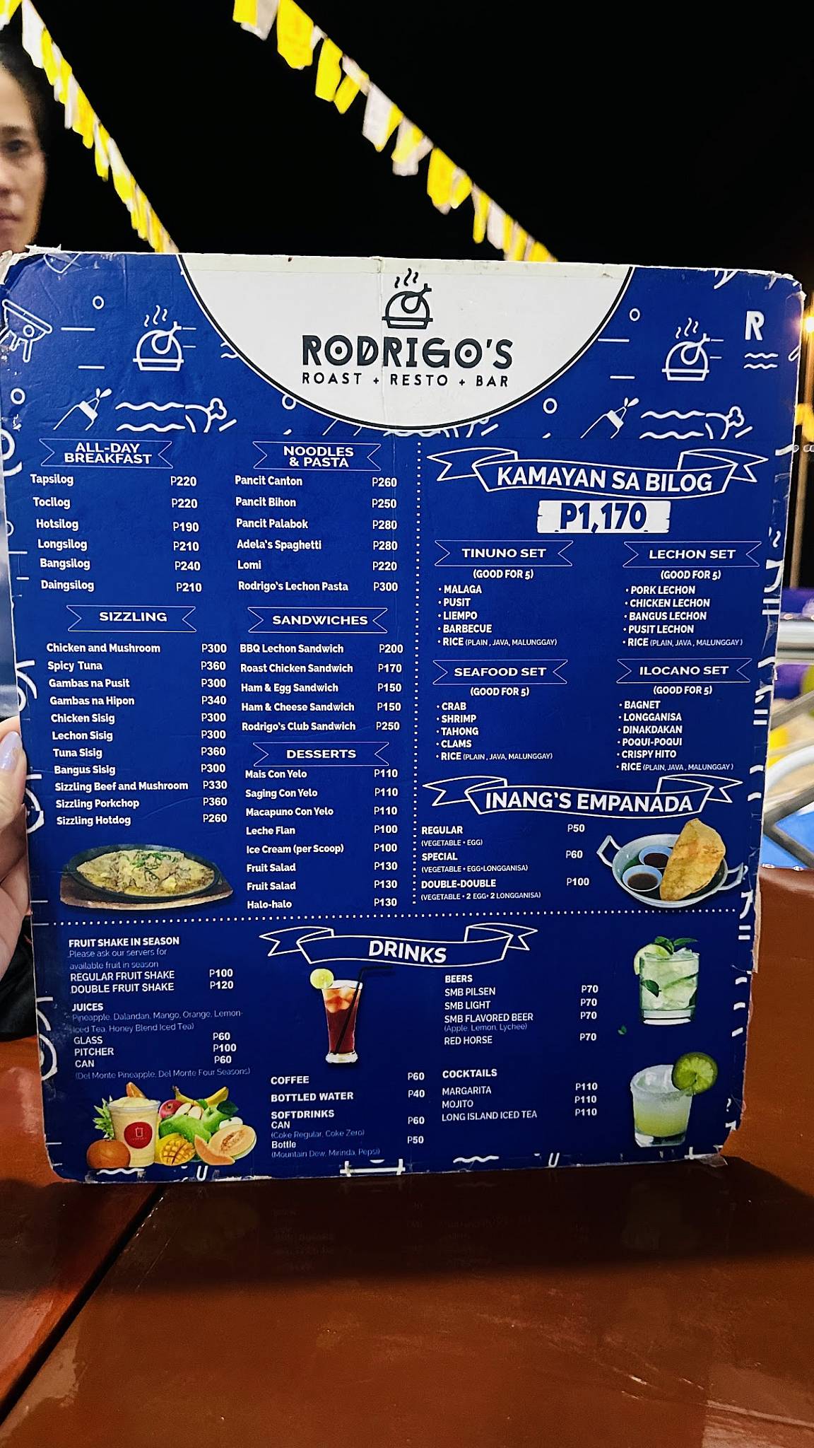 Menu at Rodrigo's restaurant, Santiago, Sabangan