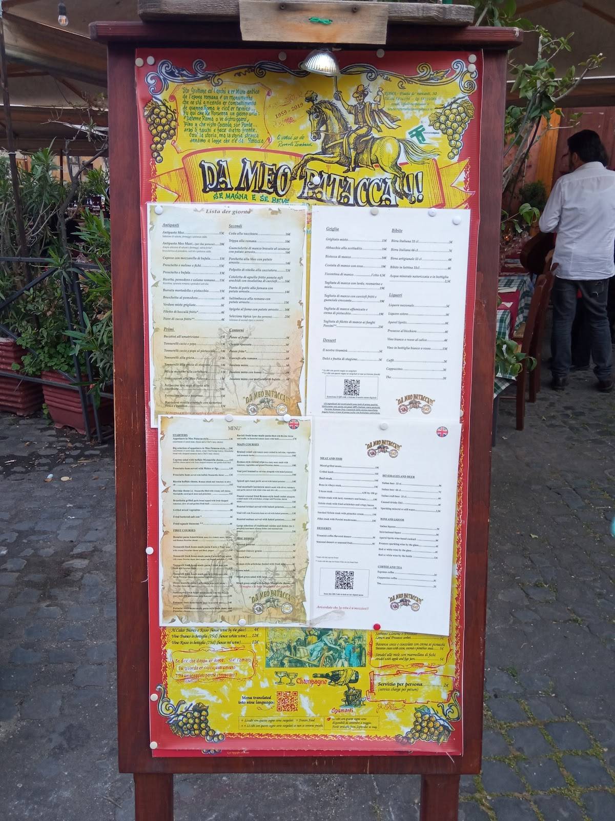 Menu at Ristorante Da Meo Patacca, Rome